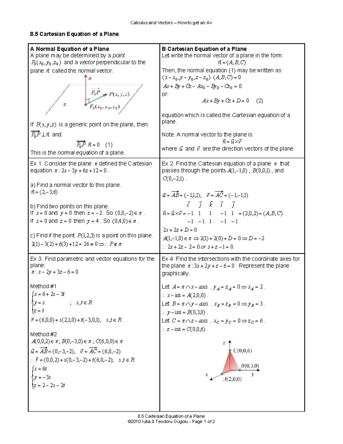 7.5 Calculus and Vectors: Cartesian Equation of a Plane Solutions - Studocu