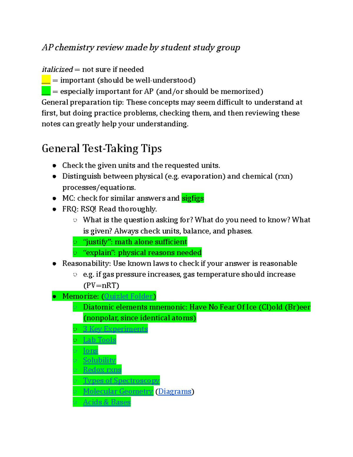 AP Chem Review - just a worksheet - AP chemistry review made by student ...