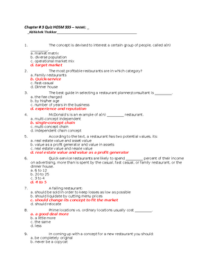 HOSM 335 QUIZ 2 - quiz - HOSM 335 – Chapter 2 Quiz Name: Abhishek ...