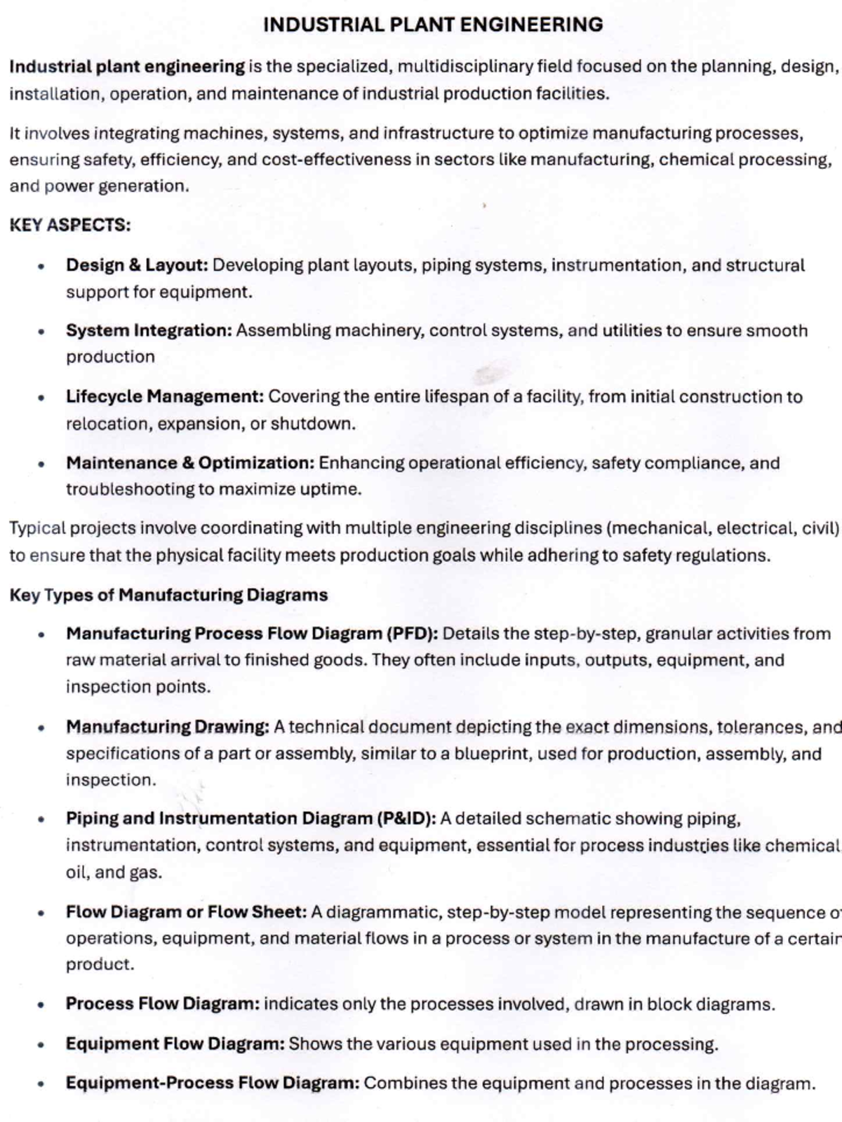 INDUSTRIAL PLANT ENGINEERING: Key Aspects & Diagrams Overview - Studocu