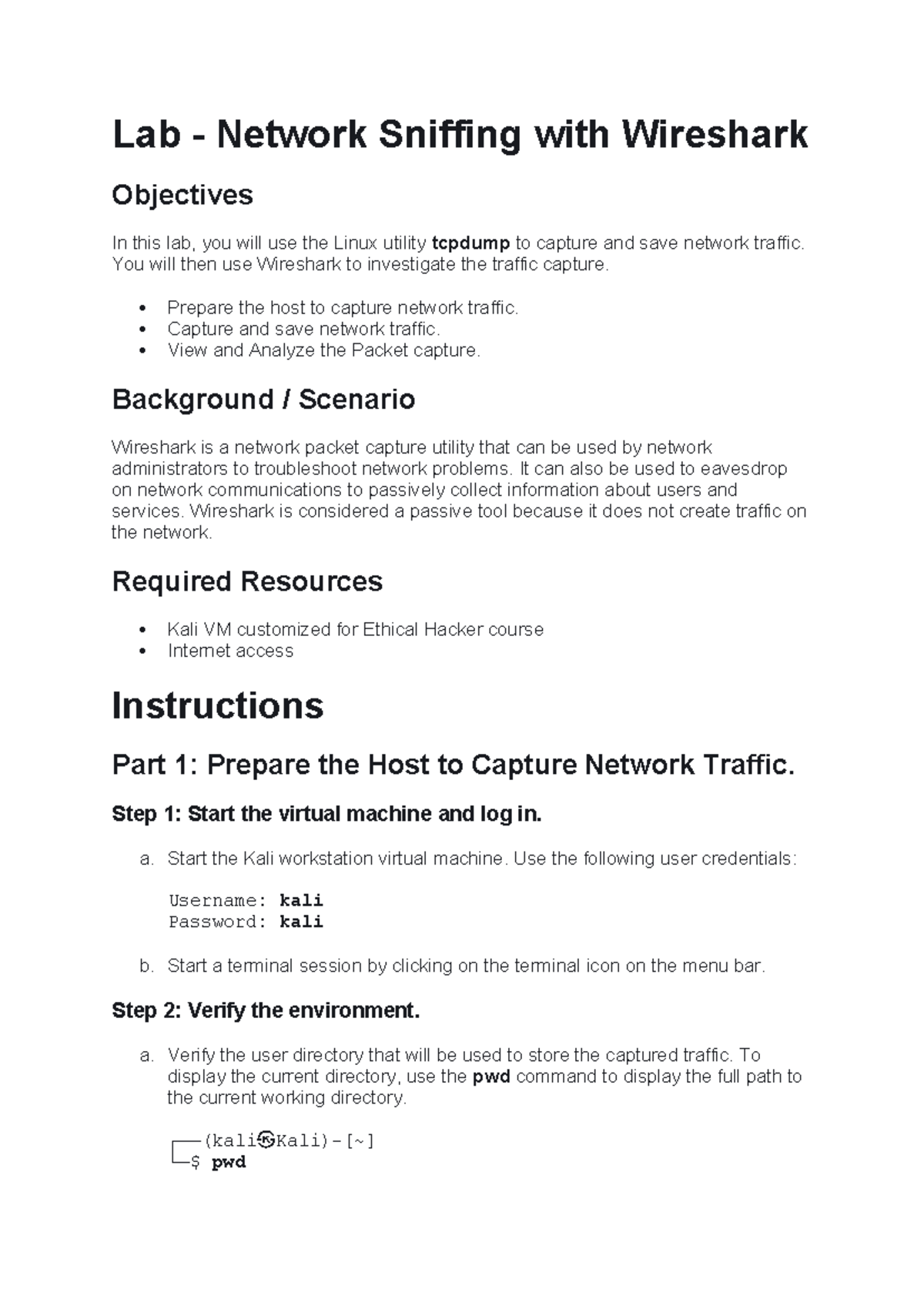 Lab - Network Sniffing Using Wireshark - TCPDump Capture Techniques - Studocu