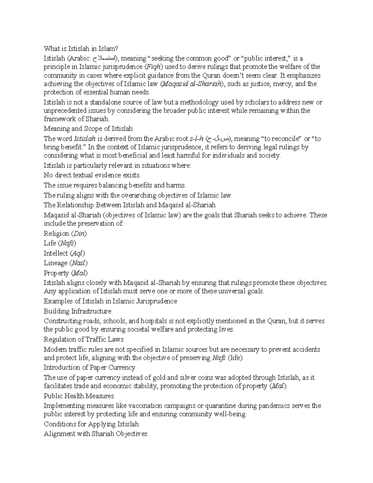 Istislah in Islam: Classroom Notes for Fiqh Studies - Studocu