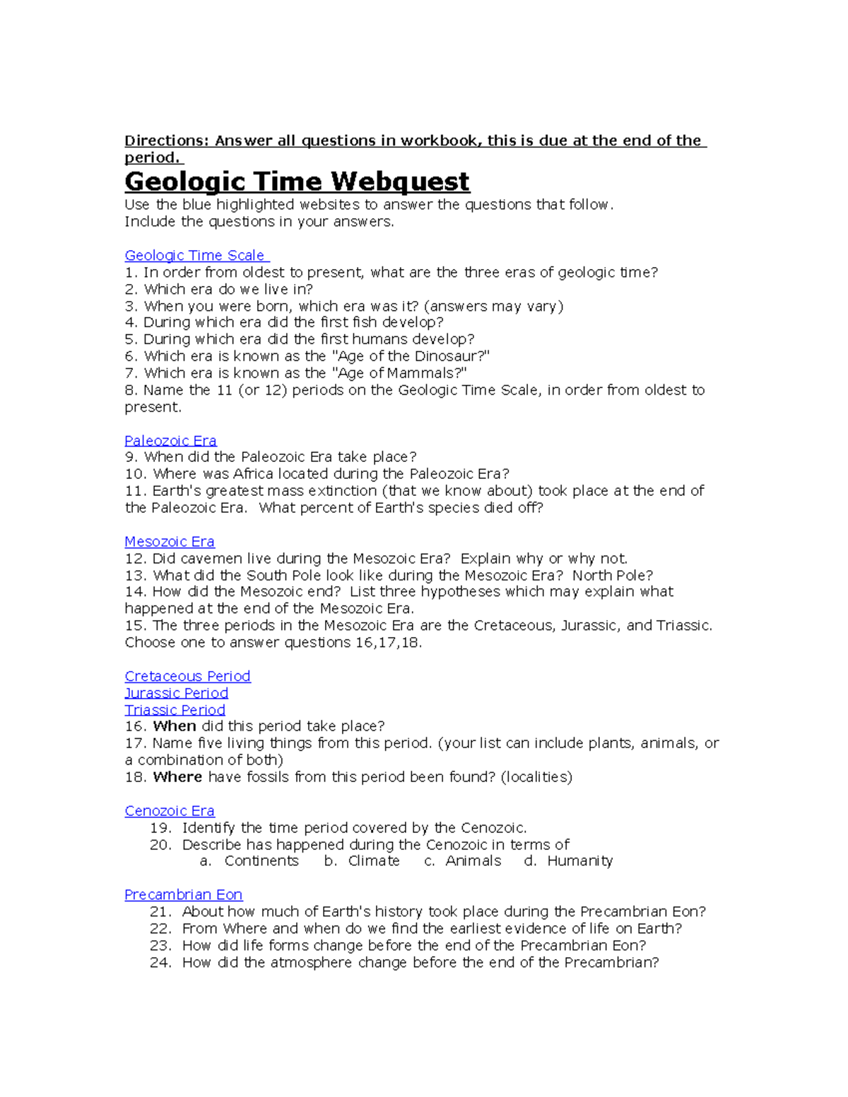 211001938 Geologic Time Webquest: Key Questions and Answers - Studocu