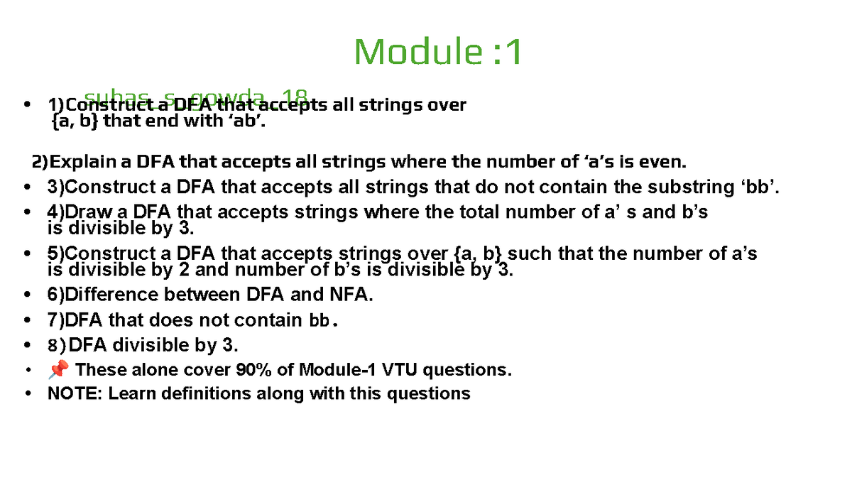 DFA & RE Study Guide for VTU Exam - Suhas S. Gowda (Modules 1-5) - Studocu