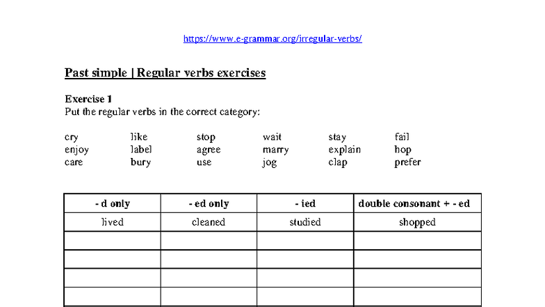 Past simple regular verbs exercises - e-grammar/irregular-verbs/ Past simple | Regular verbs ...