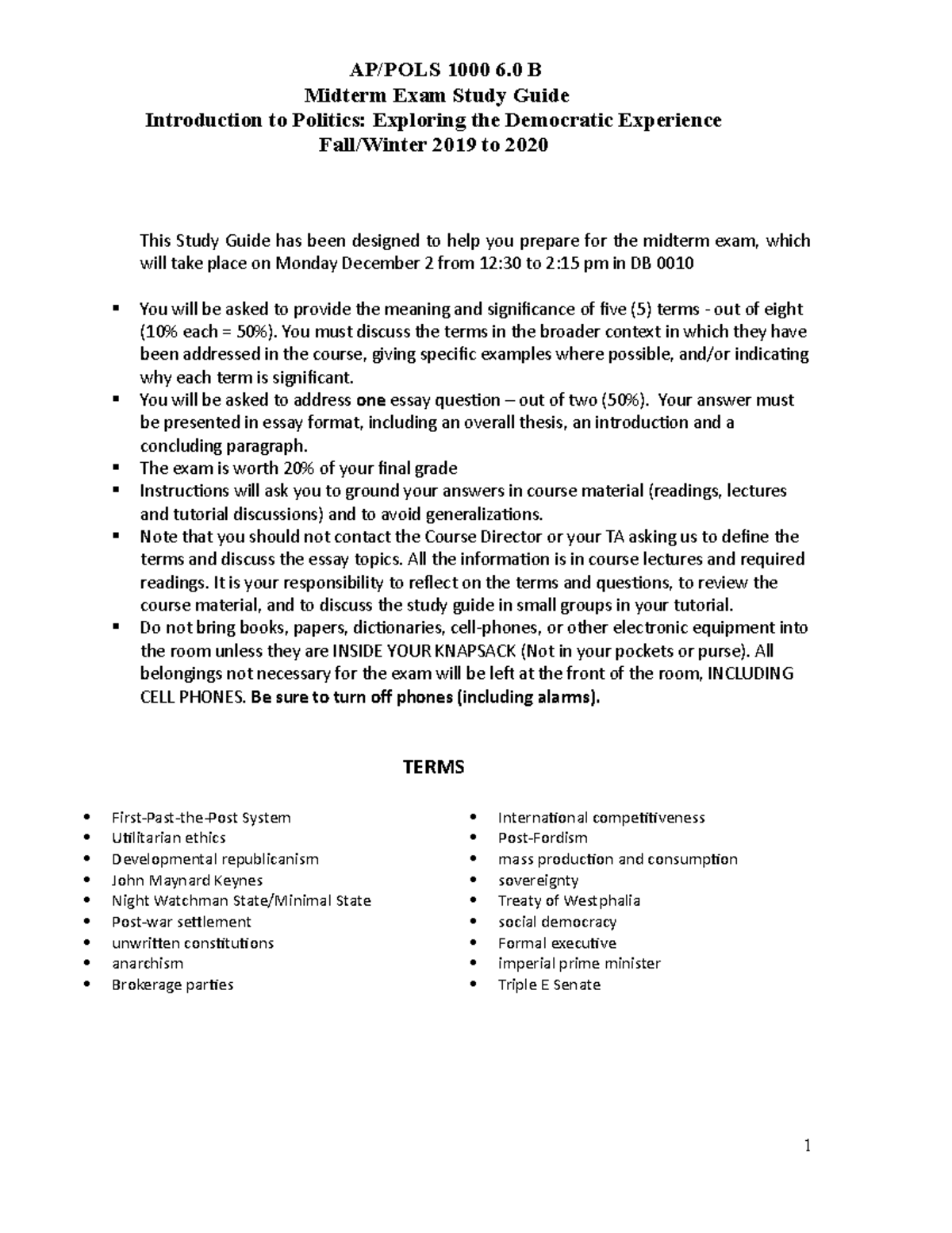 Midterm 02 2020, questions - AP/POLS 1000 6 B Midterm Exam Study Guide ...