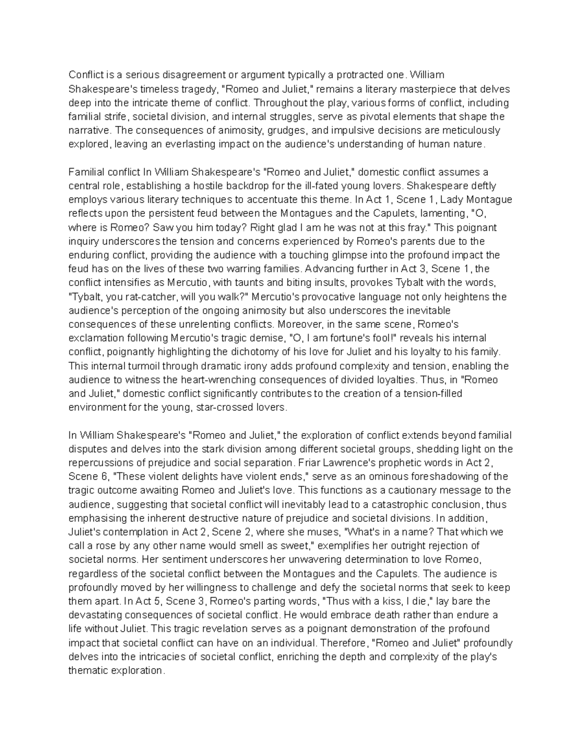 Romeo and Juliet: Analyzing Conflict in Shakespeare's Tragedy Essay ...