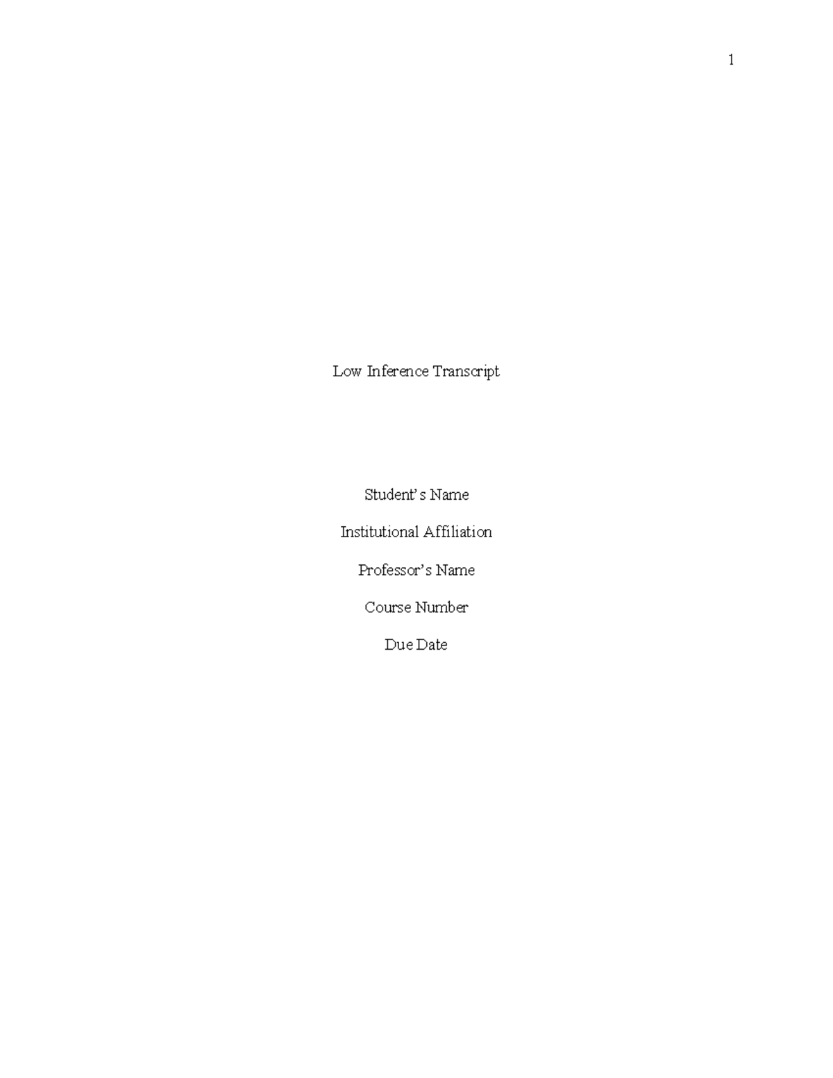 Low inference Transript Final - Low Inference Transcript Student’s Name ...