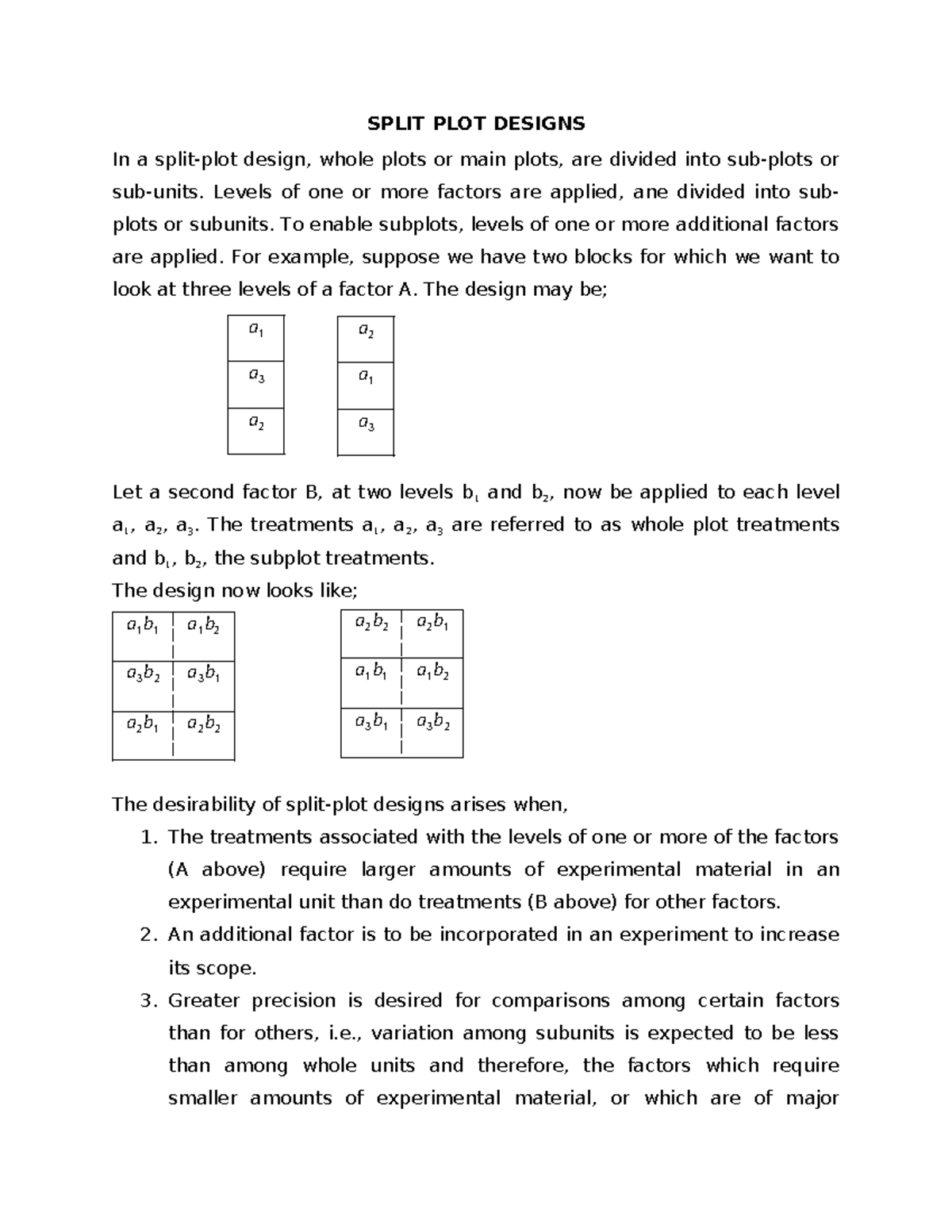 SPLIT PLOT DESIGNS: Understanding Whole and Subplot Treatments - Studocu