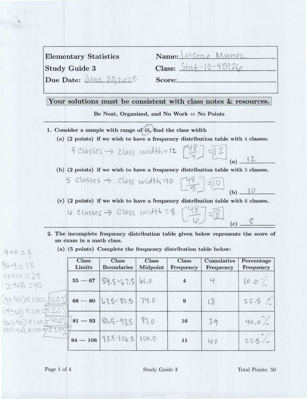 Elementary Statistics U0 Vt 117 Study Guide 3 - Class Frequency ...