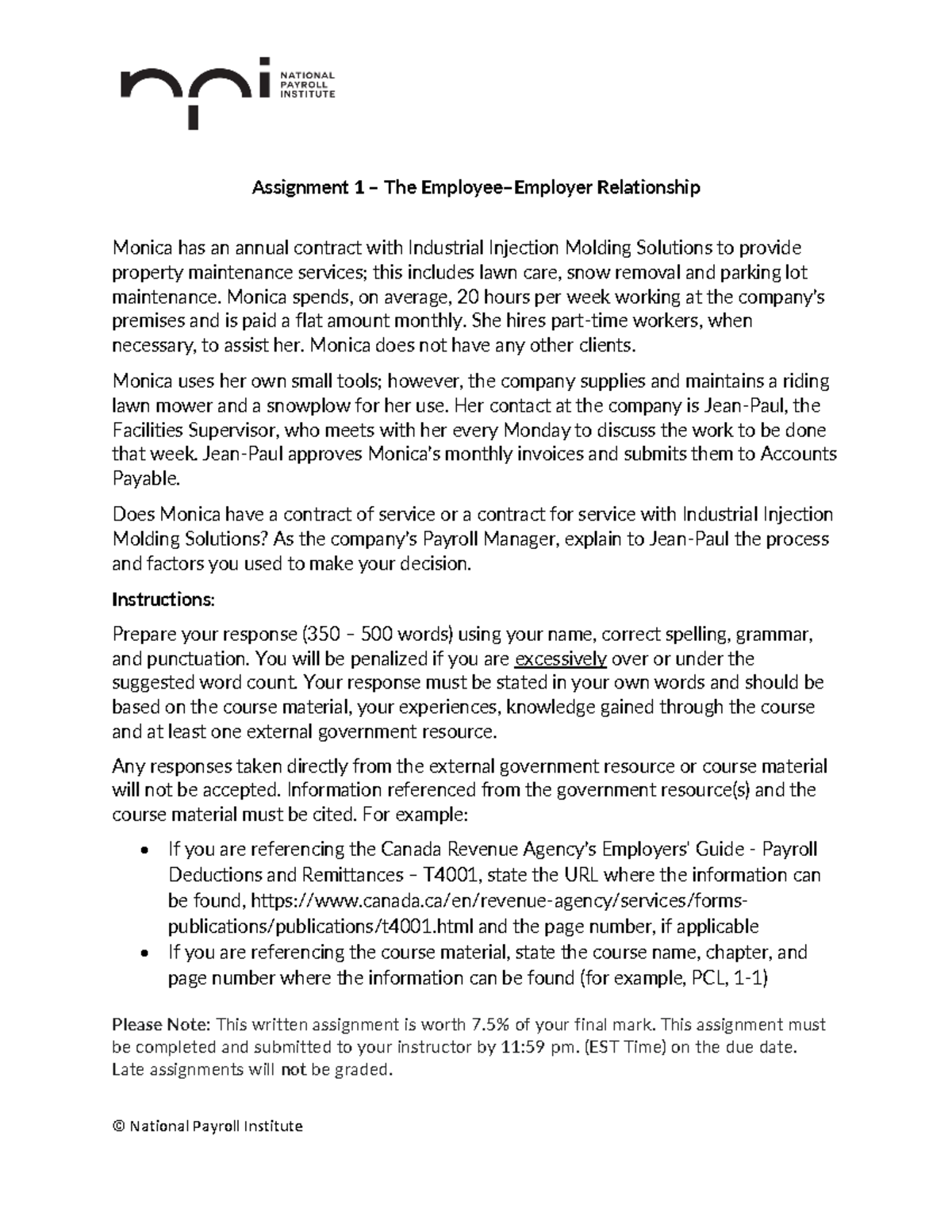 PCL 101 Assignment 1: Understanding Employee-Employer Contracts - Studocu