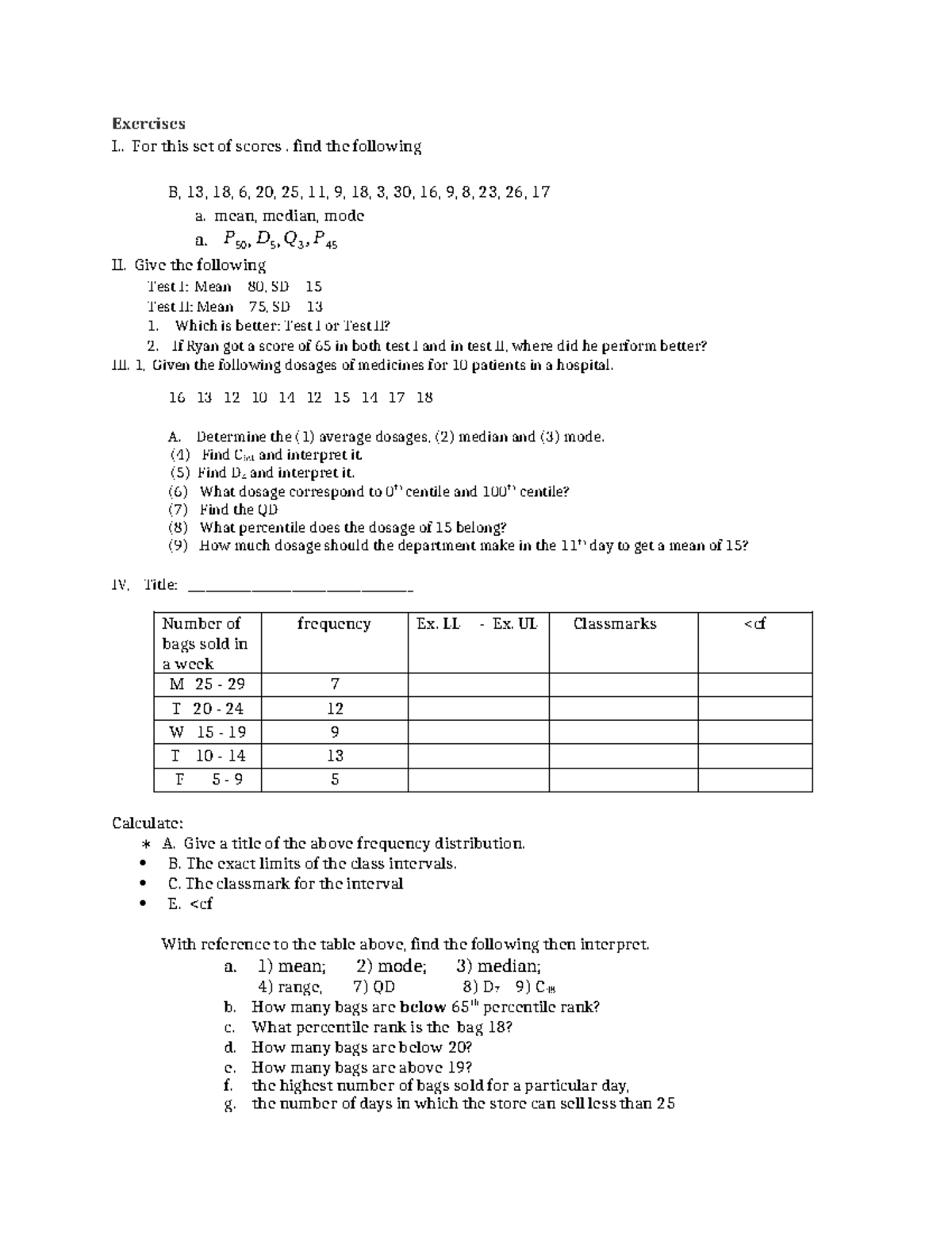 Basic Statistics Exercises I: Mean, Median, and Standard Deviation ...