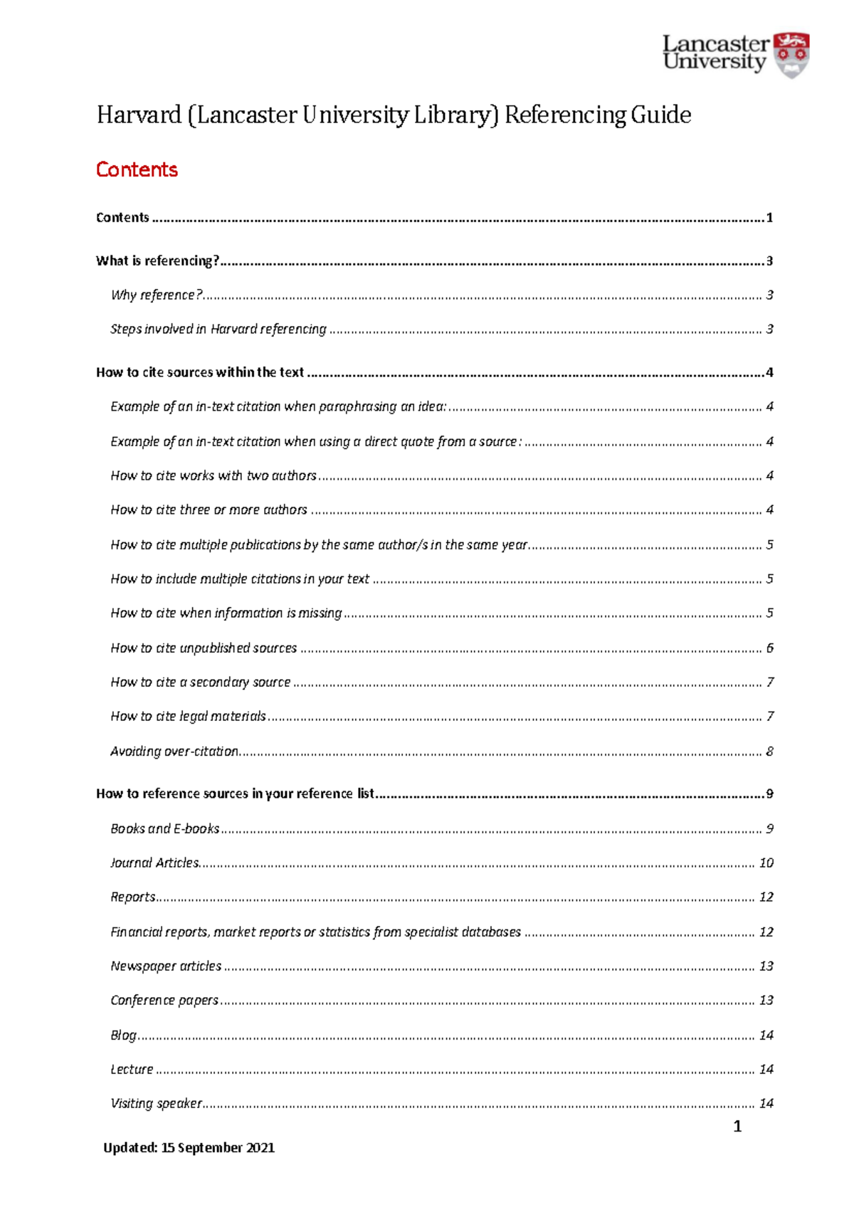 Harvard (LANCASTER) Referencing Guide 2021-2022 - Studocu