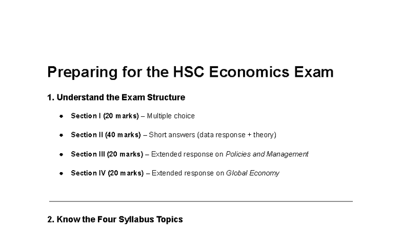 HSC Economics Exam Prep: Structure, Topics & Techniques - Studocu