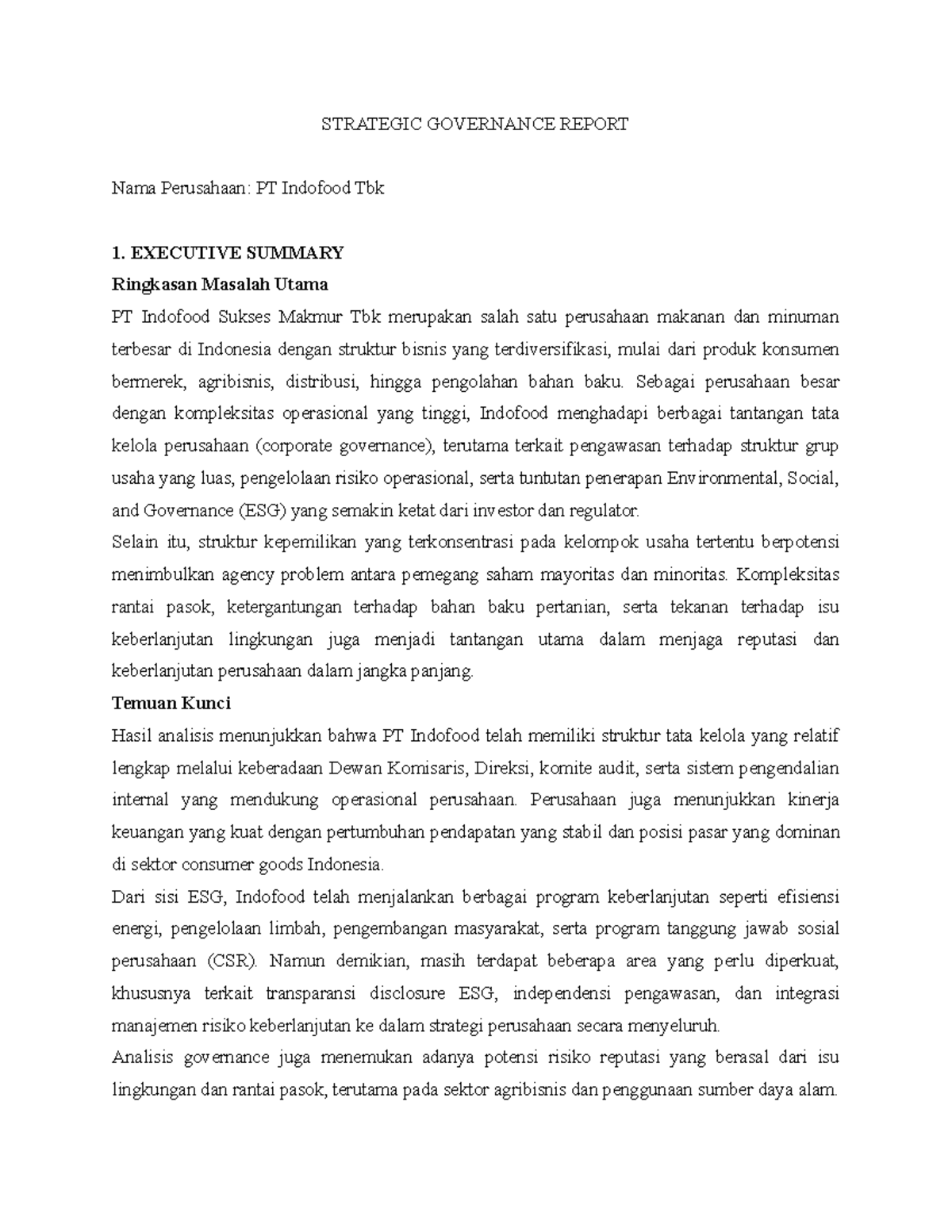 Strategic Governance Report: PT Indofood Tbk Analysis & Recommendations ...