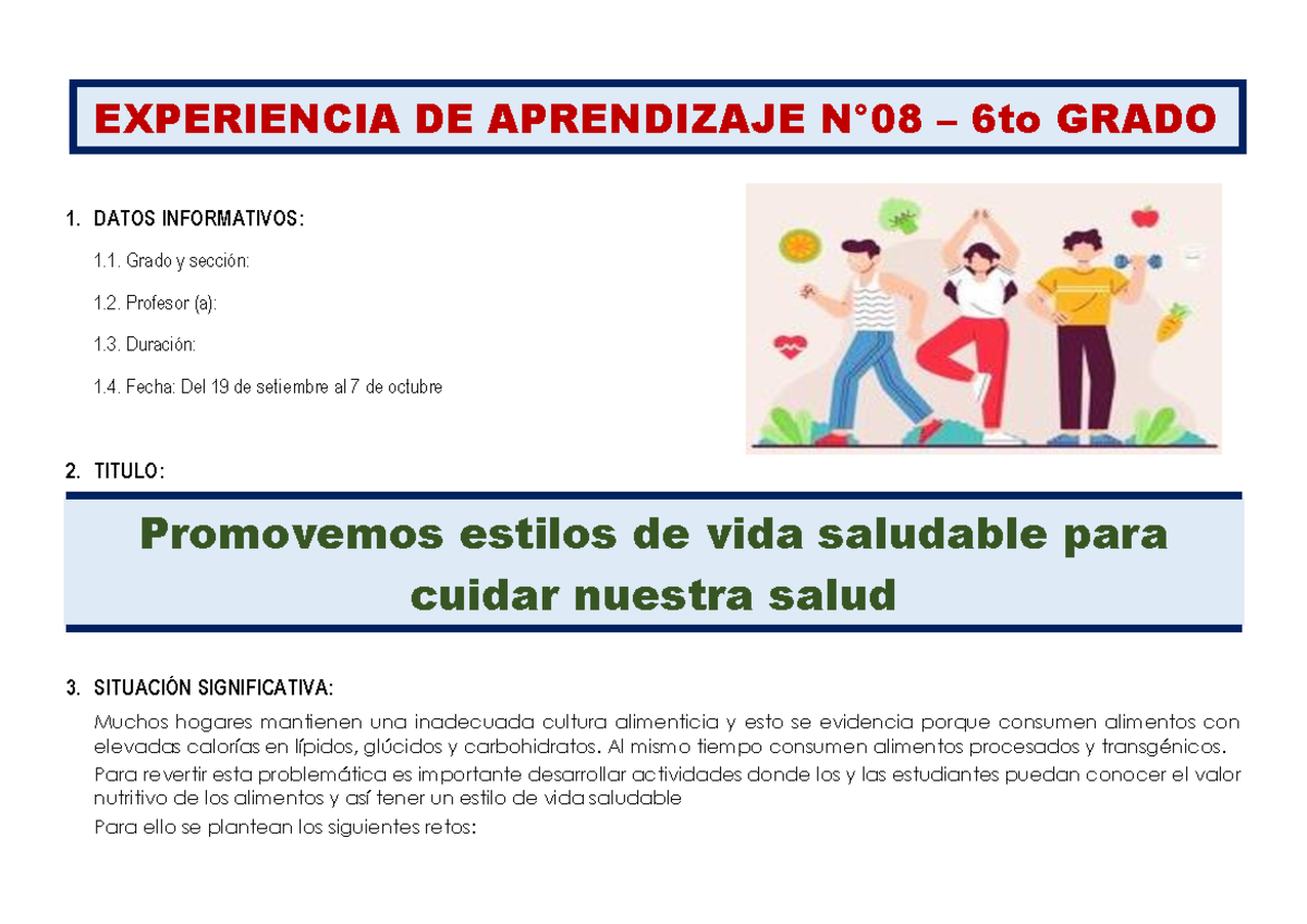6° Grado - Experiencia DE Aprendizaje N°08 - EXPERIENCIA DE APRENDIZAJE N°0 8 – 6to GRADO 1 ...
