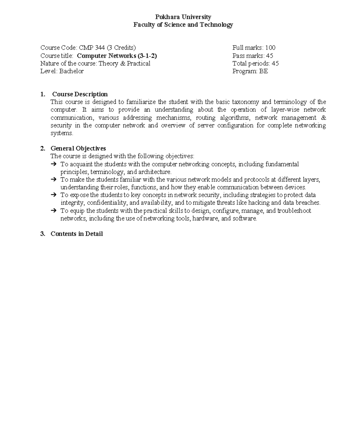 CMP 344 Computer Networks: Course Overview and Objectives - Studocu