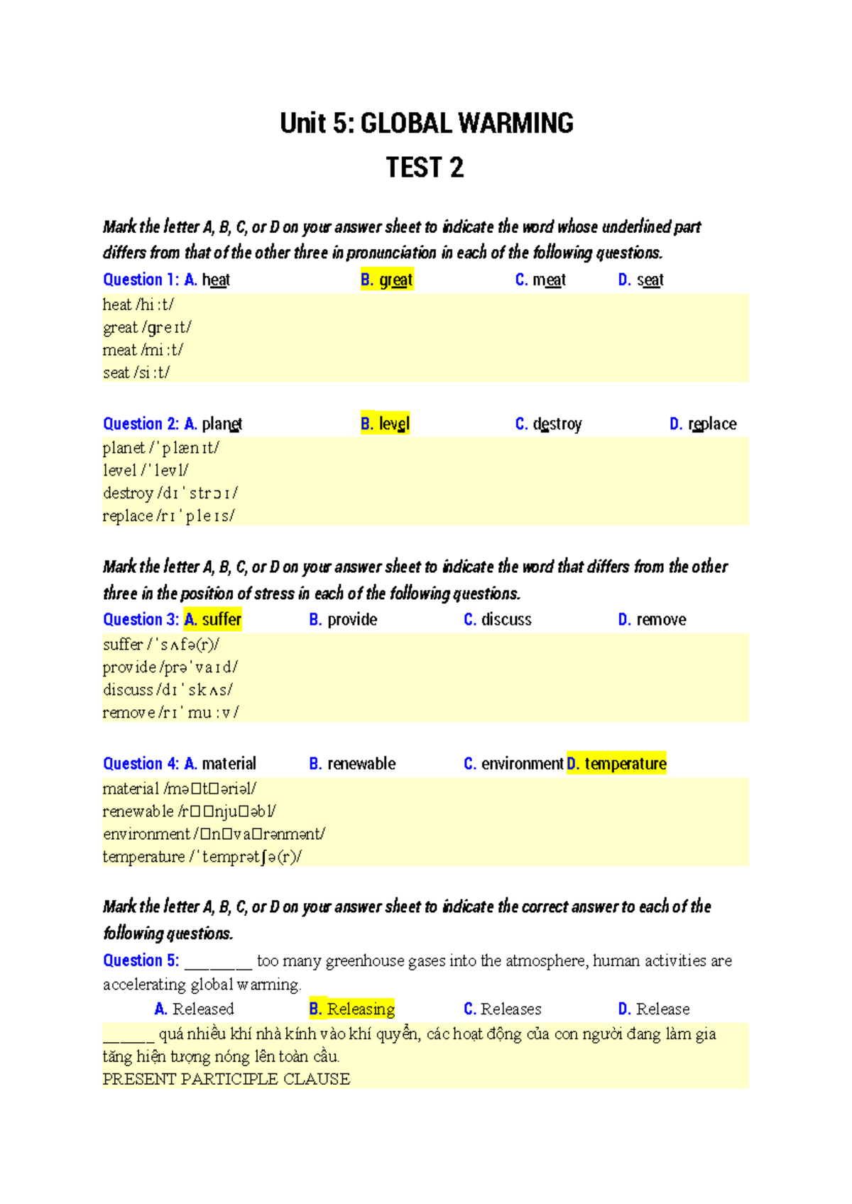 Unit 5: GLOBAL WARMING - Test 2 Review Notes - Studocu