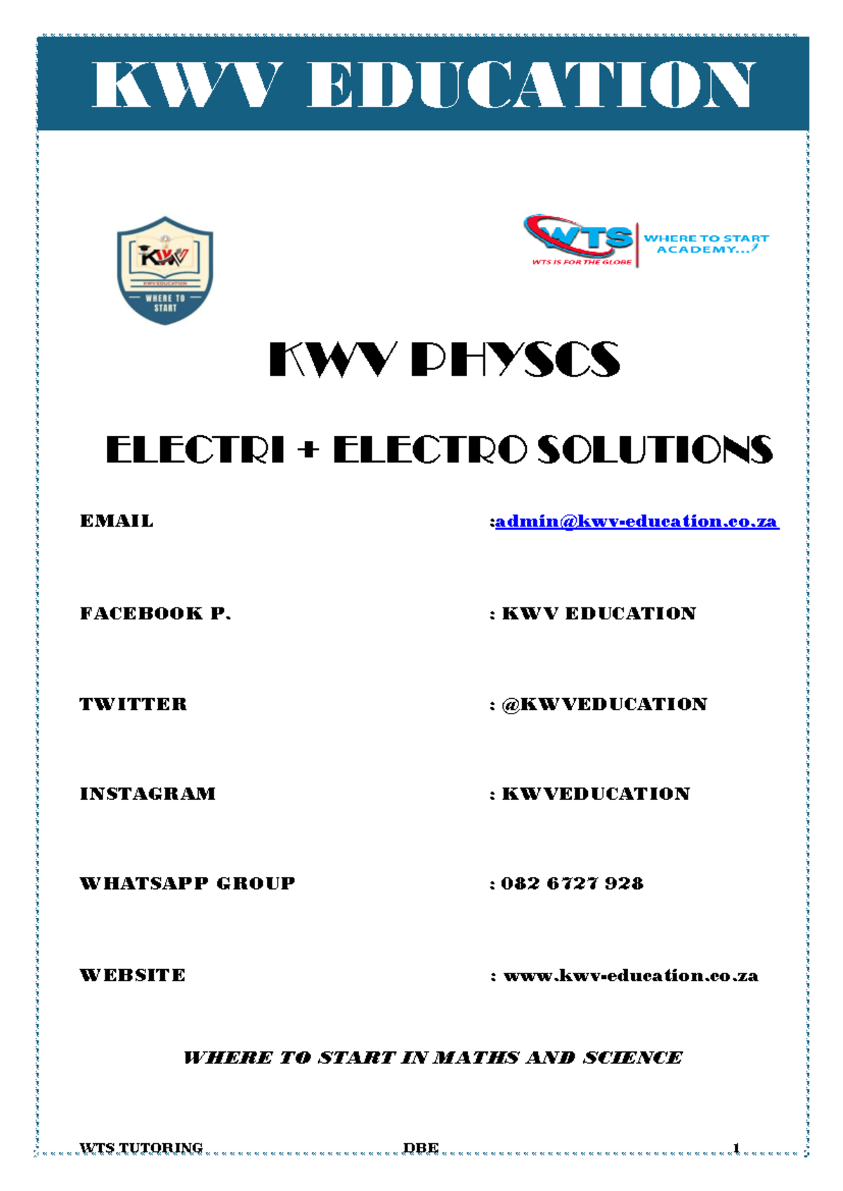 KWV PHYSICS: Electricity & Electrostatics Solutions Guide - Studocu