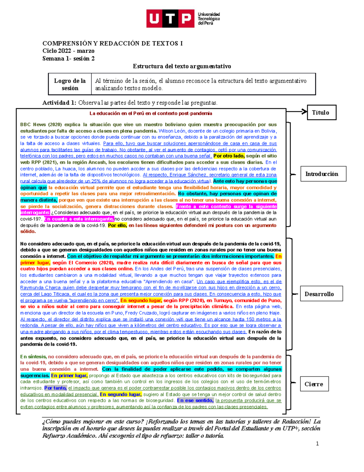 S01-s2-Material. Estructura del texto argumentativo 2022 marzo - COMPRENSIÓN Y REDACCIÓN DE ...