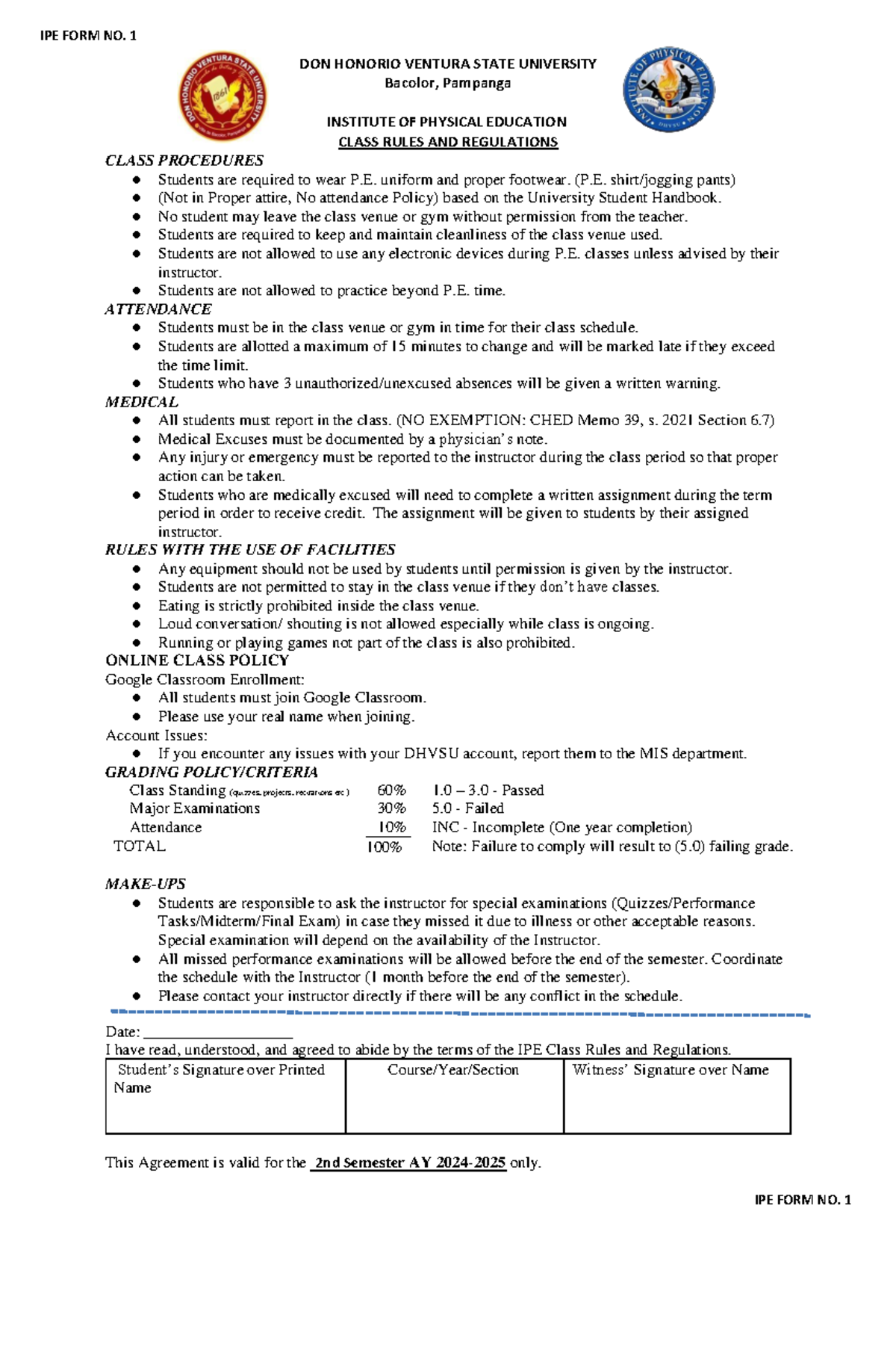 IPE FORM 24 25 2ND SEM1st year students - IPE FORM NO. 1 DON HONORIO ...