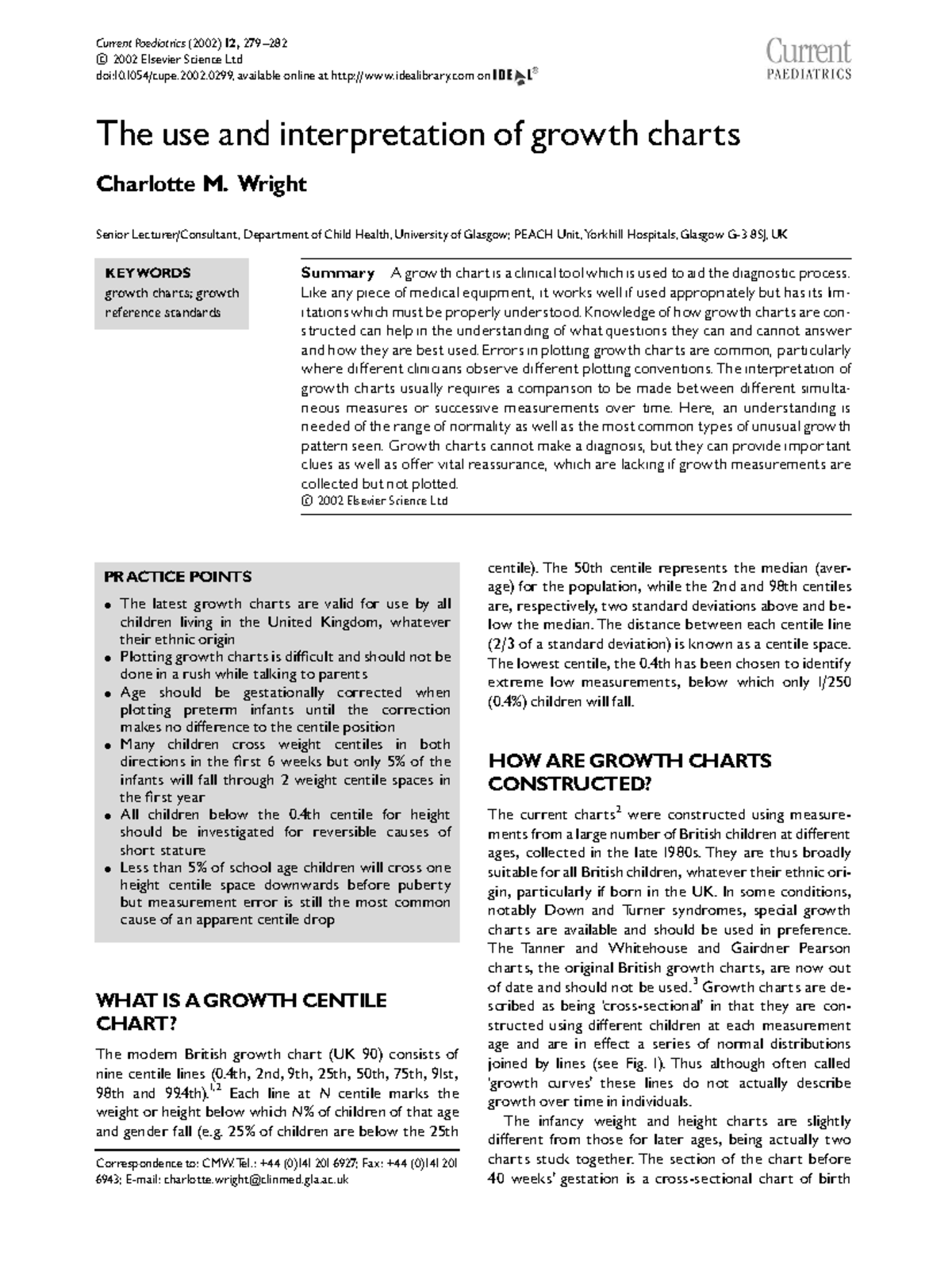 The use and interpretation of growth charts - The use and ...