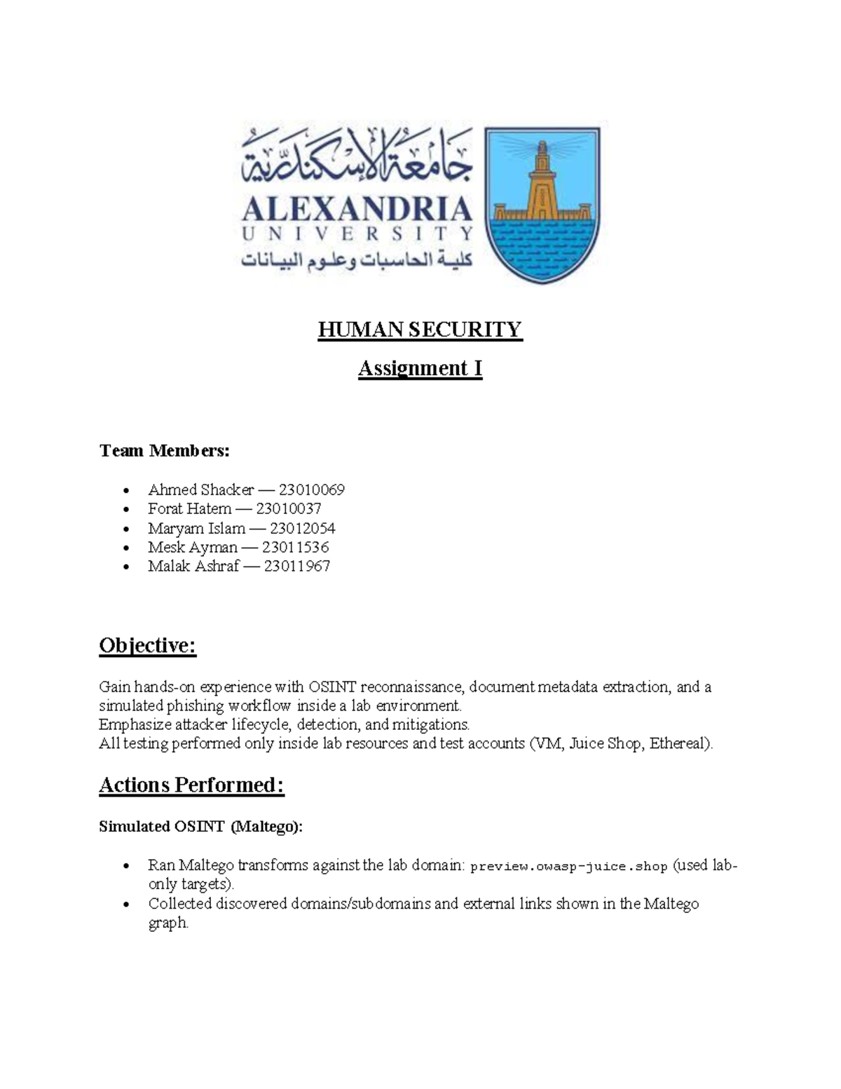 HUMAN SECURITY Assignment I: OSINT & Phishing Simulation Analysis - Studocu