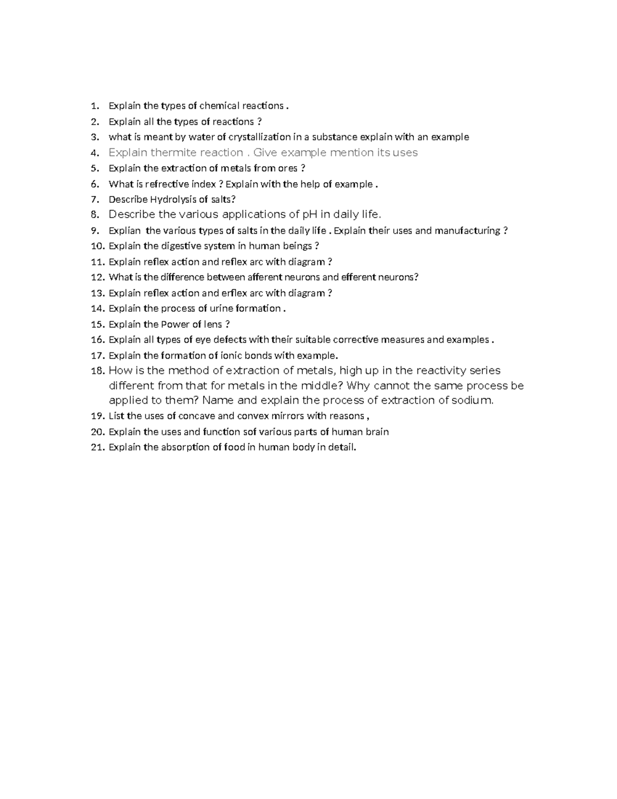 Class 10 Chemistry: Types of Reactions, Human Body & More - Studocu