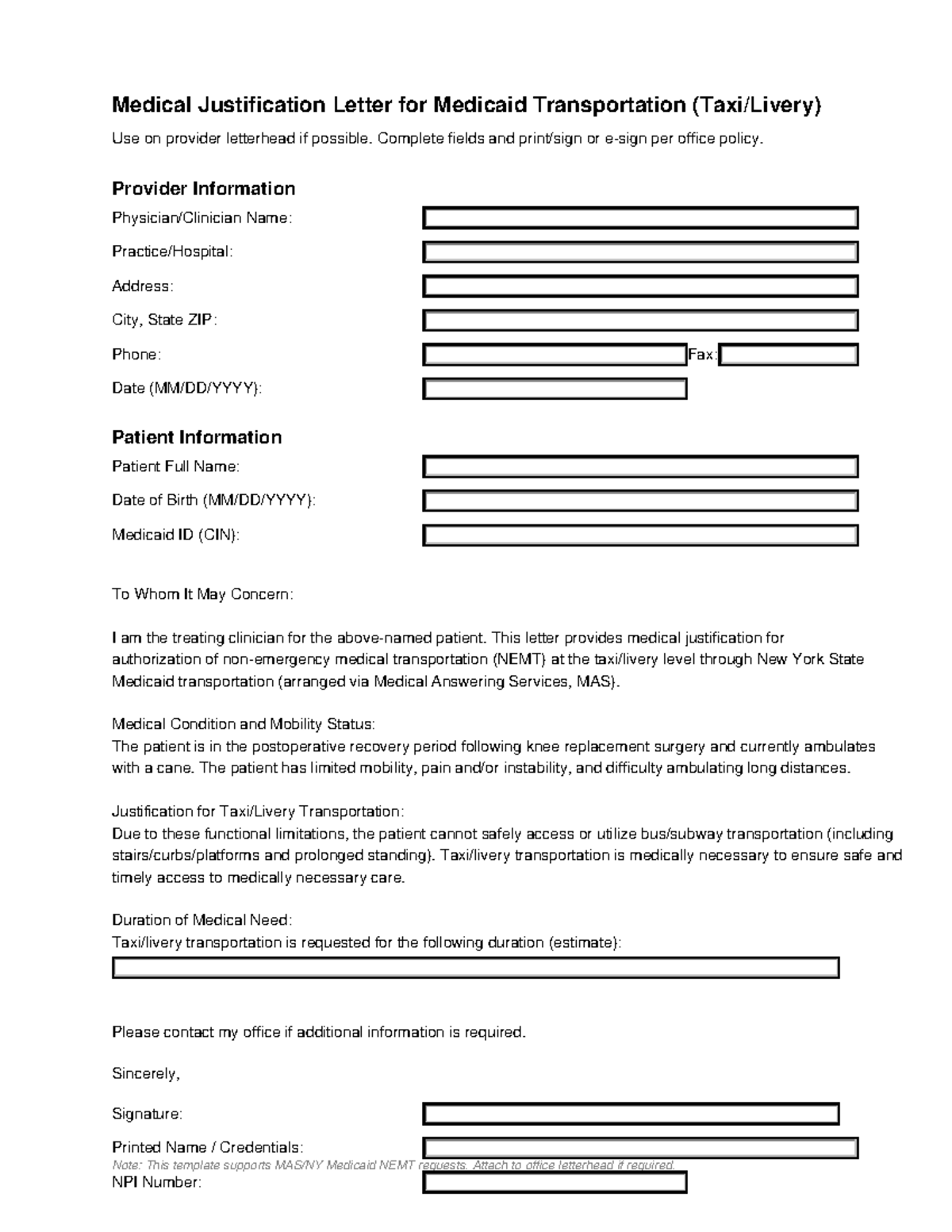 Medicaid Transportation Justification Letter Template (NEMT) - Studocu