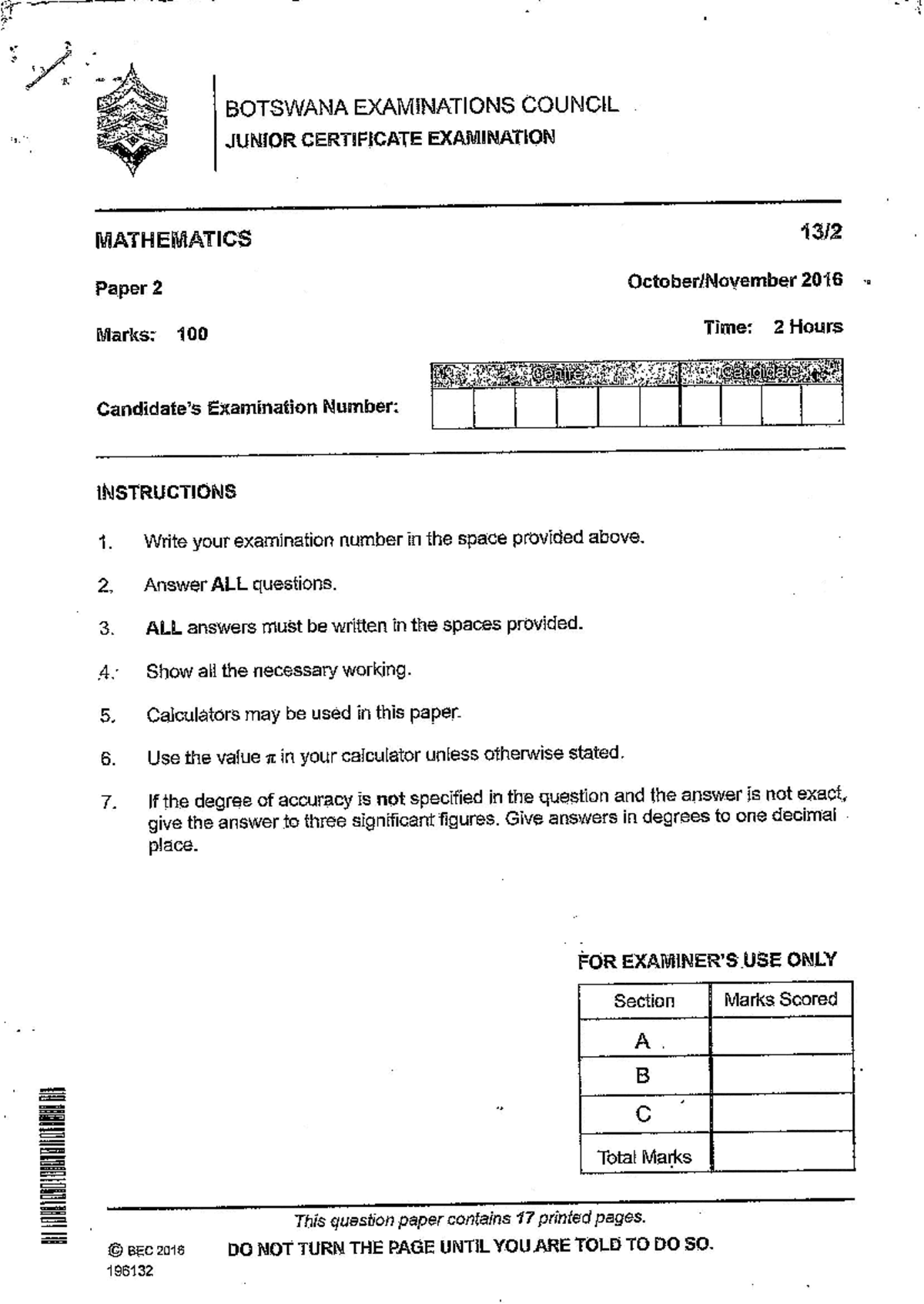 JC PP2 2016 - Mathematics Examination Paper 2 - Studocu