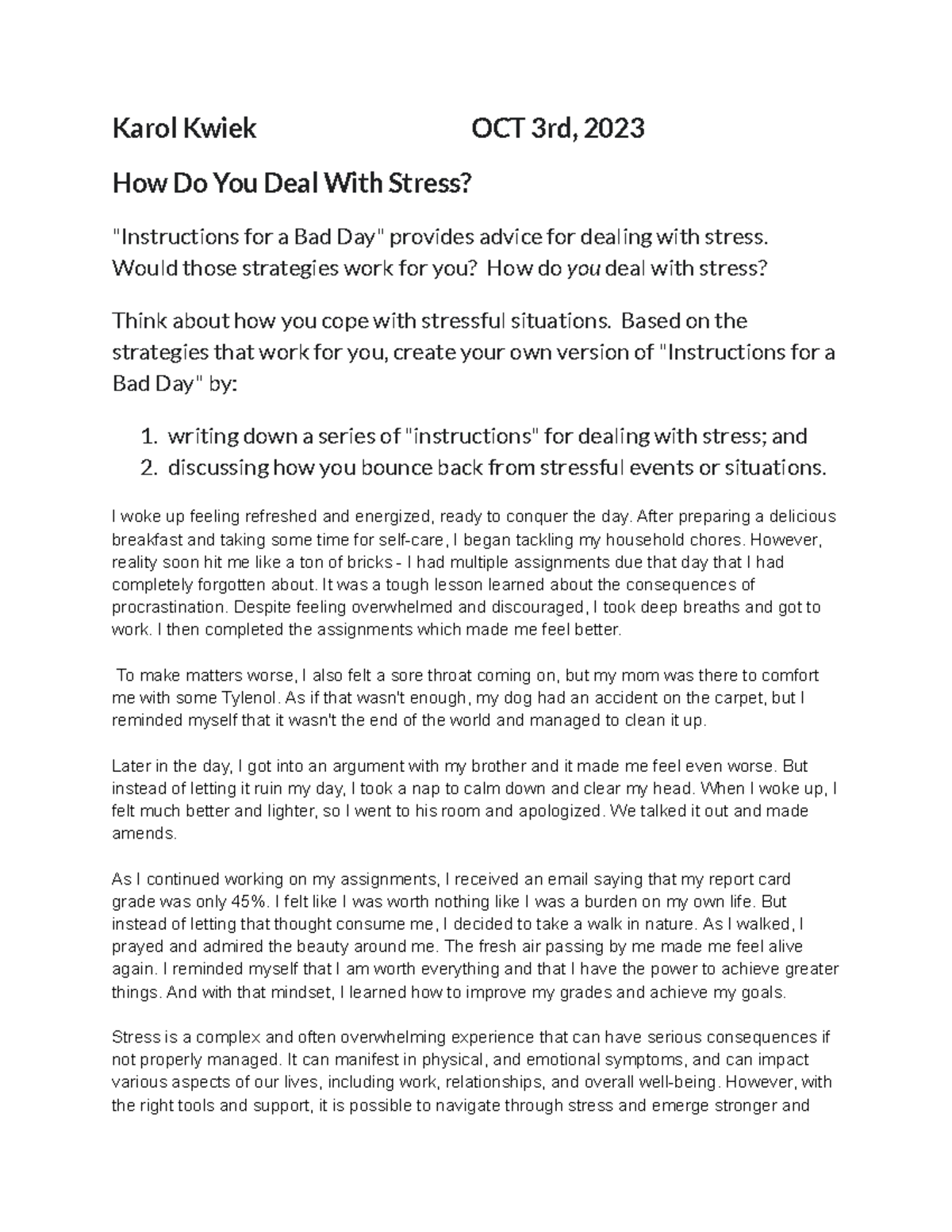 OCT 3rd, 2023: Strategies for Managing Stress Effectively - Studocu