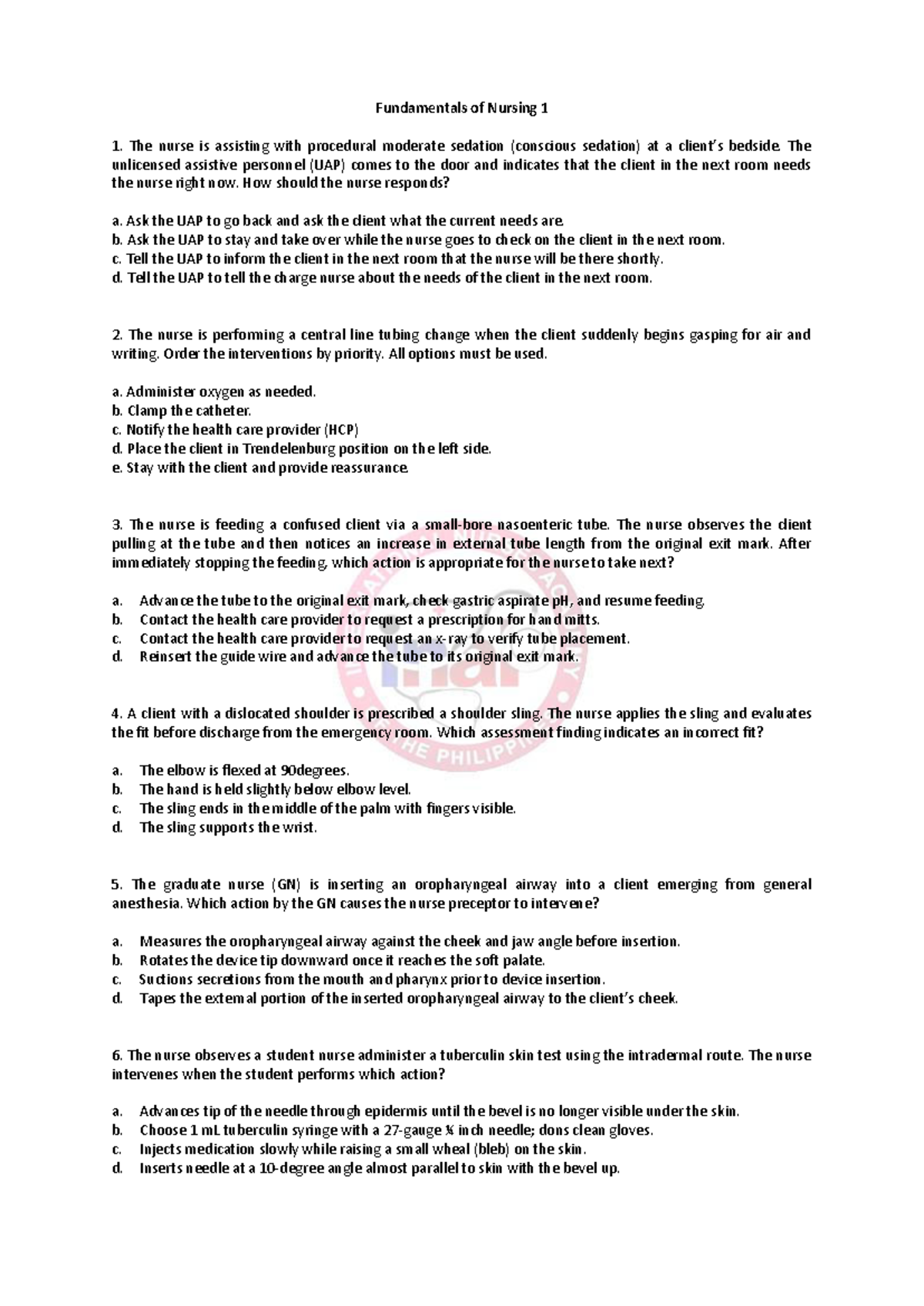 Fundamentals of Nursing 1: Procedural and Clinical Scenarios - Studocu