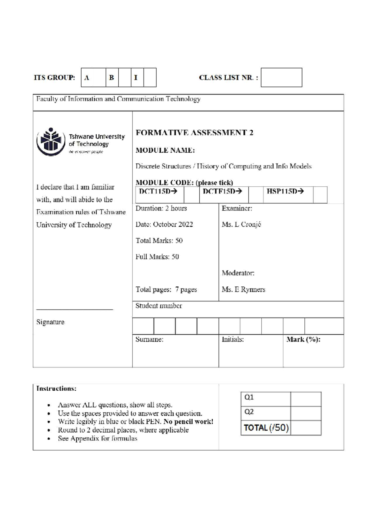 ITS FA2 2022: Formative Assessment 2 - Discrete Structures Exam - Studocu
