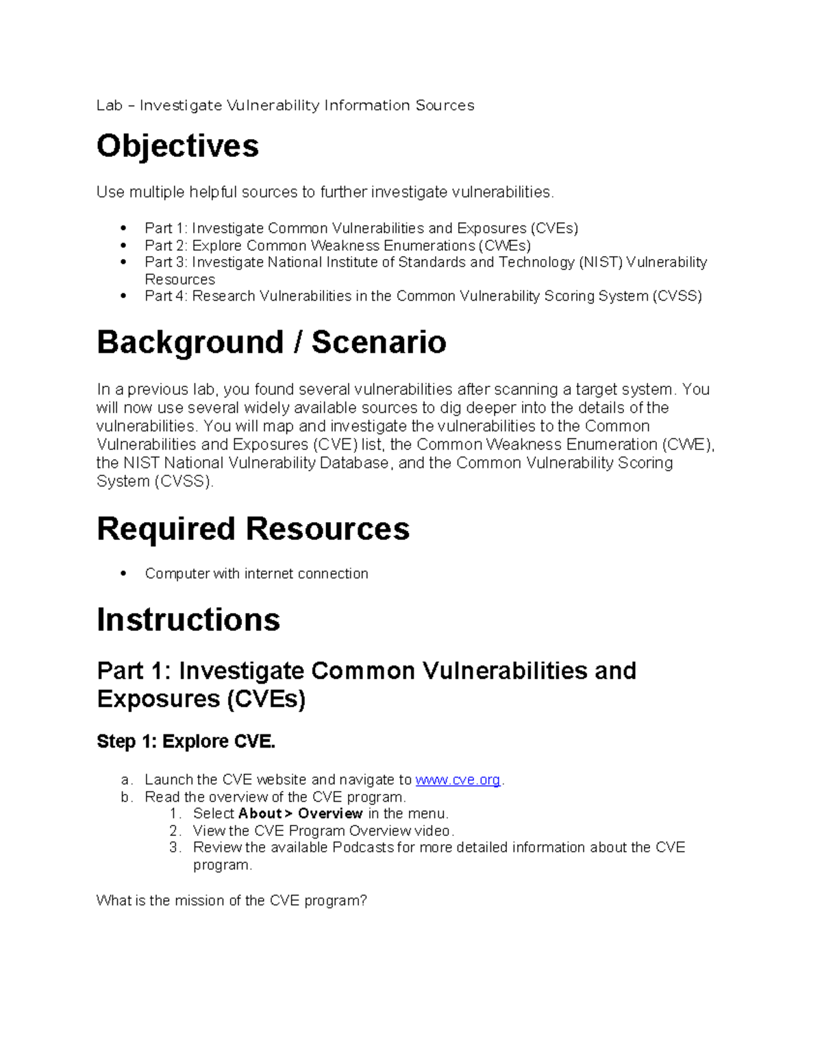 Lab - Investigating Vulnerability Sources and CVE/CWE/NIST Resources ...
