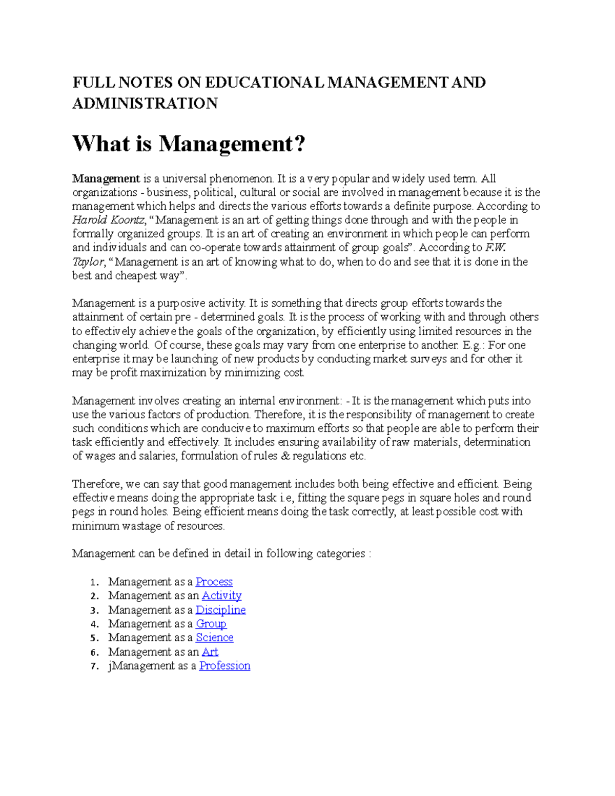 Comprehensive Notes on Educational Management and Administration - Studocu