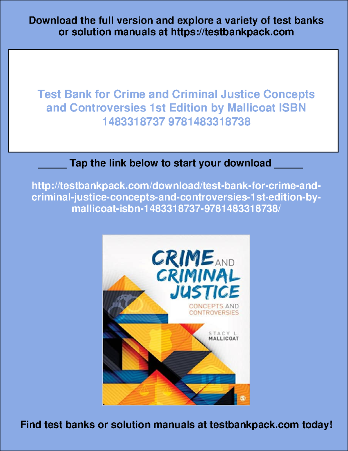 Test Bank for Crime and Criminal Justice Concepts & Controversies 1st ...
