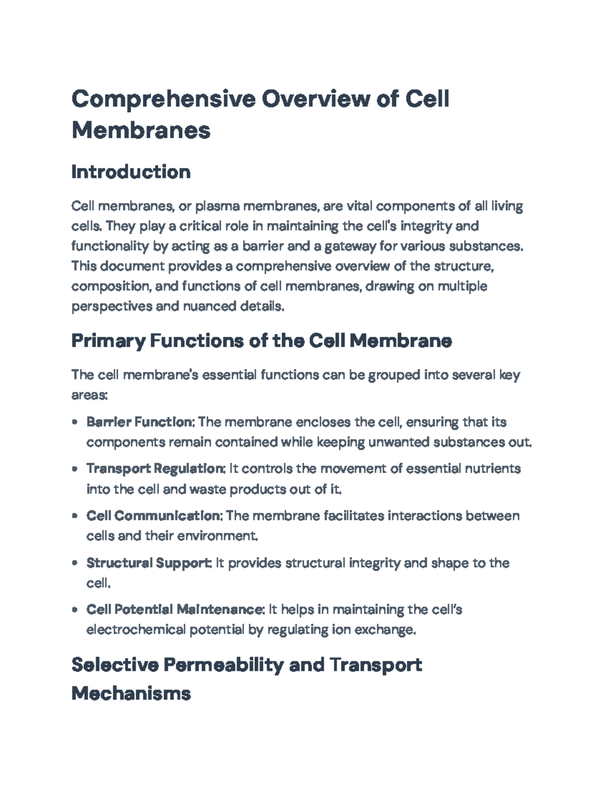 Comprehensive Review of Cell Membranes: Structure and Functionality ...
