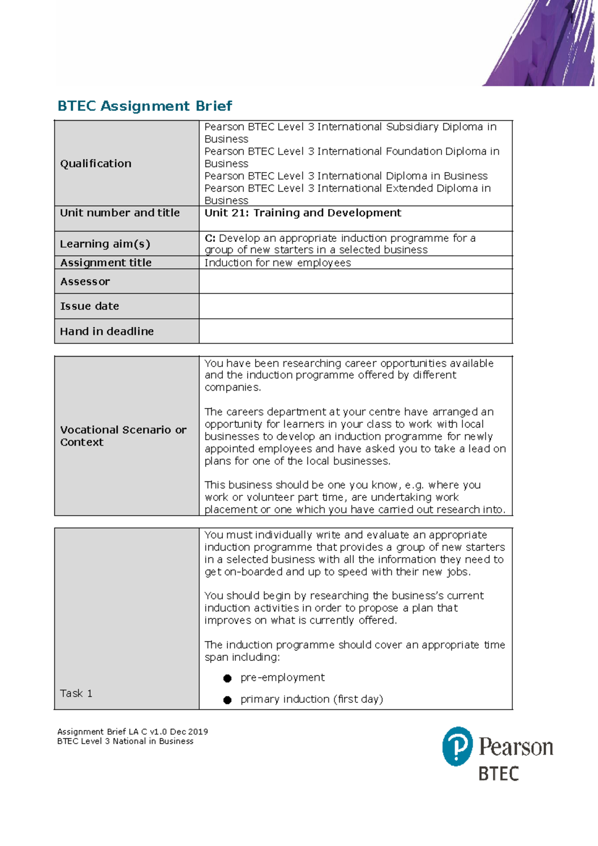 Unit 21 Training-and-Development AAB Learning Aim C Version 1 Dec 2019 ...