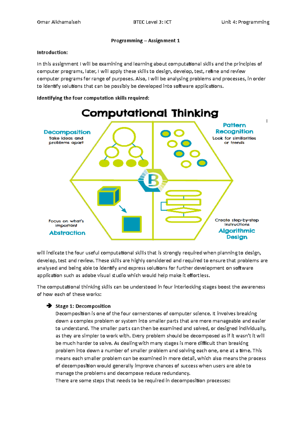 Unit 4 -assignment 1 - Omar Alkhamaiseh BTEC Level 3: ICT Unit 4: Programming Programming ...