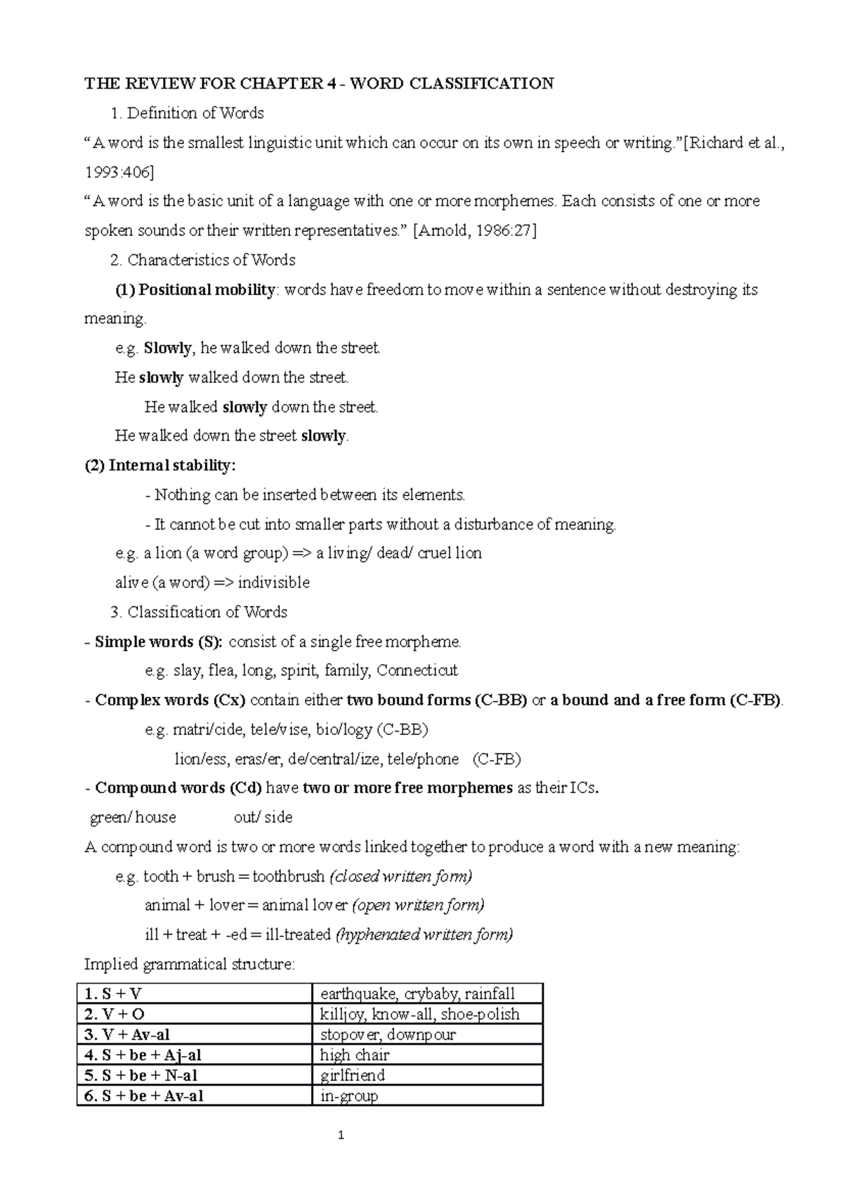 THE Summary FOR Chapter 4 - THE REVIEW FOR CHAPTER 4 - WORD ...
