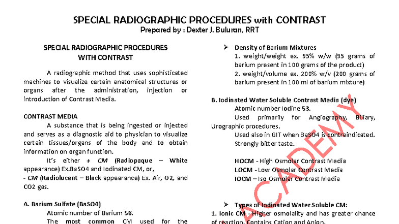 SPECIAL RADIOGRAPHIC PROCEDURES WITH CONTRAST: A Comprehensive Review ...