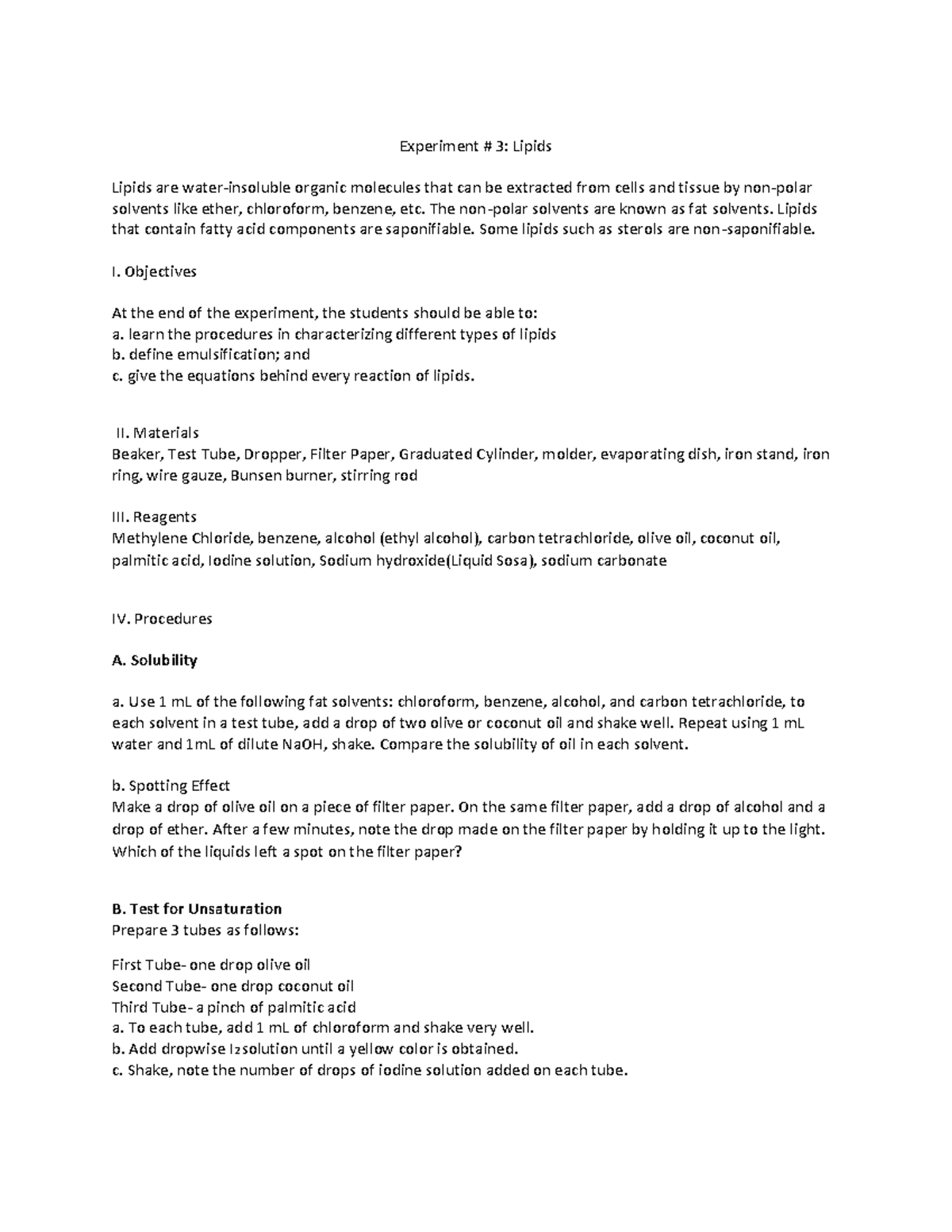 Lipids Lab Guide: Characterization and Emulsification Procedures - Studocu