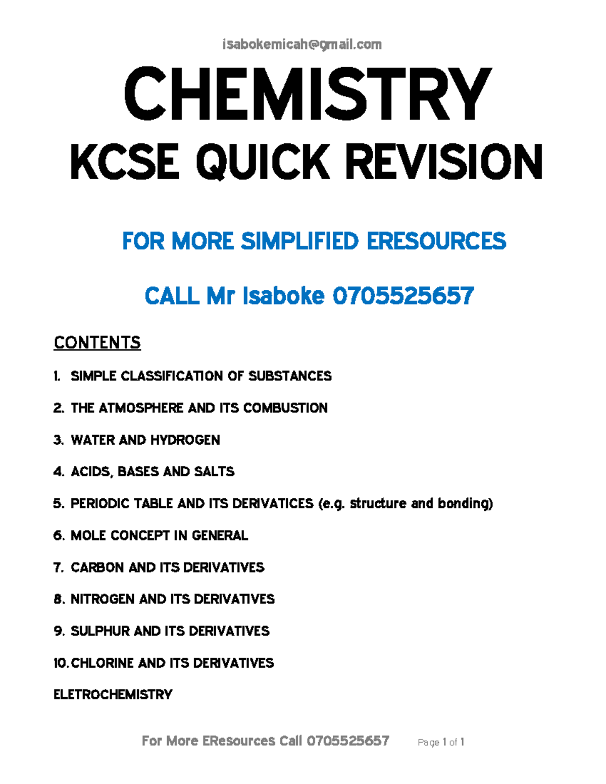 KCSE Chemistry Quick Revision Notes: Essential Topics and Concepts ...