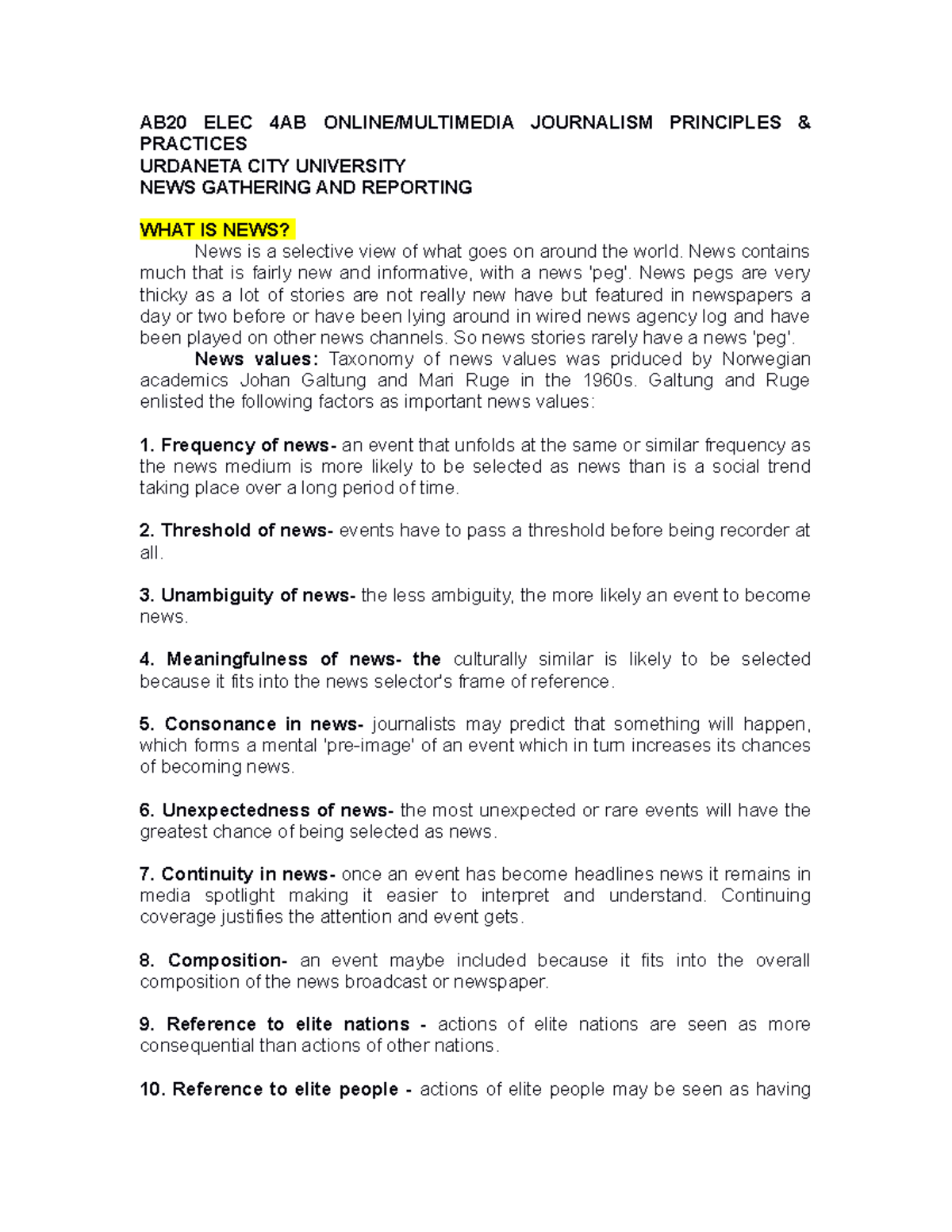 AB20 ELEC 4AB: Understanding News Gathering & Reporting Principles ...