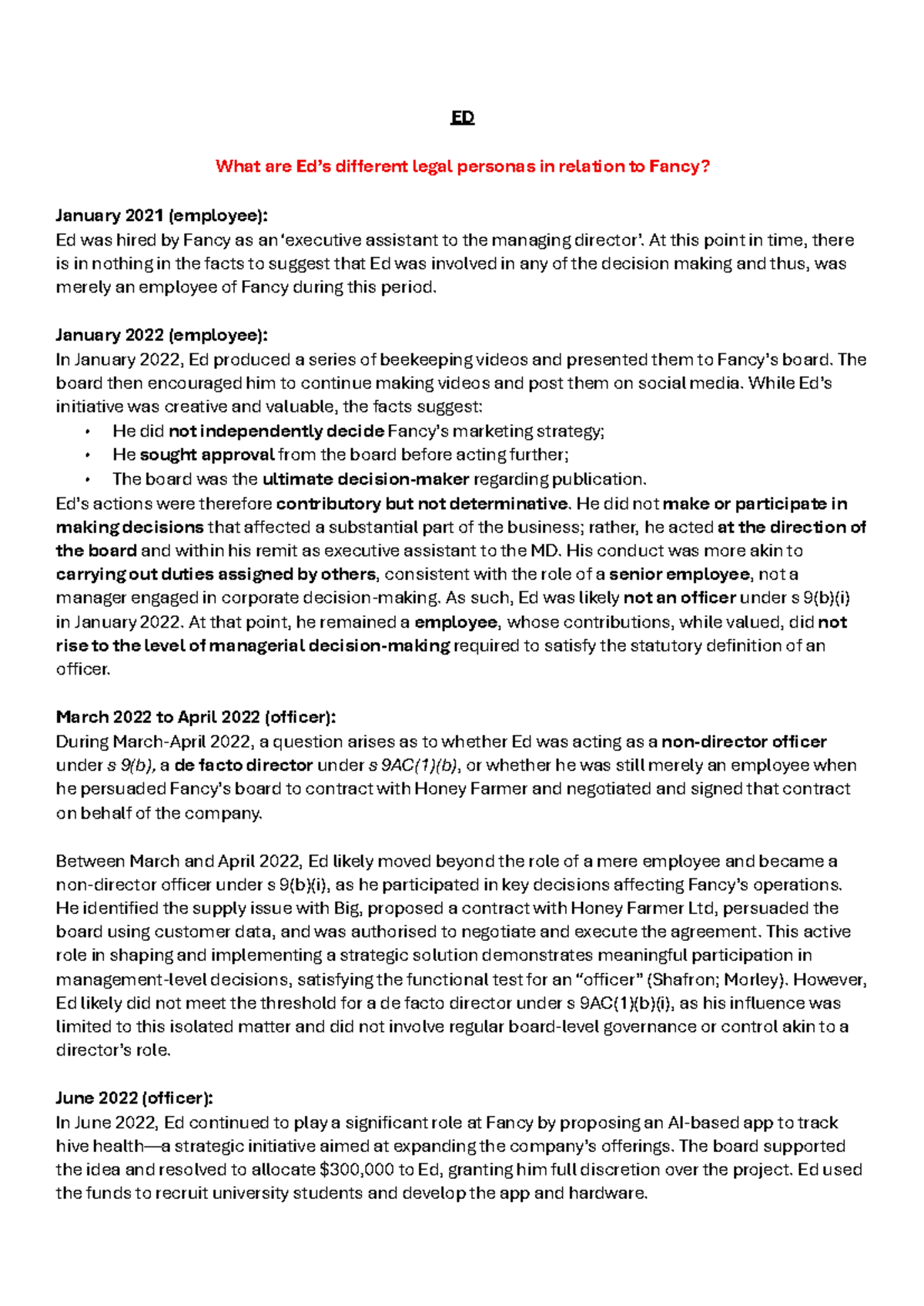 ED Legal Personas and Responsibilities at Fancy: A Case Study - Studocu
