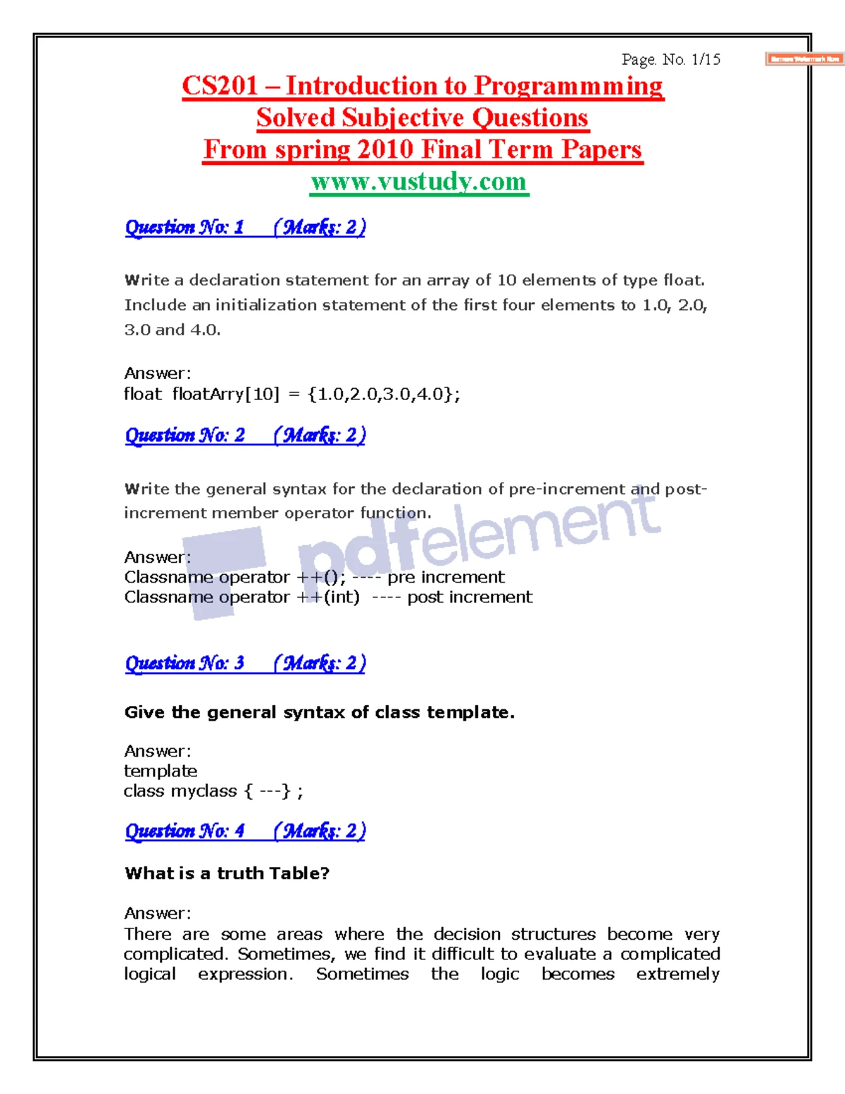 Cs302 quiz solved for MID TERM - Quiz for MID TERM Exam Solved Question # 1 of 10 ( Start time ...