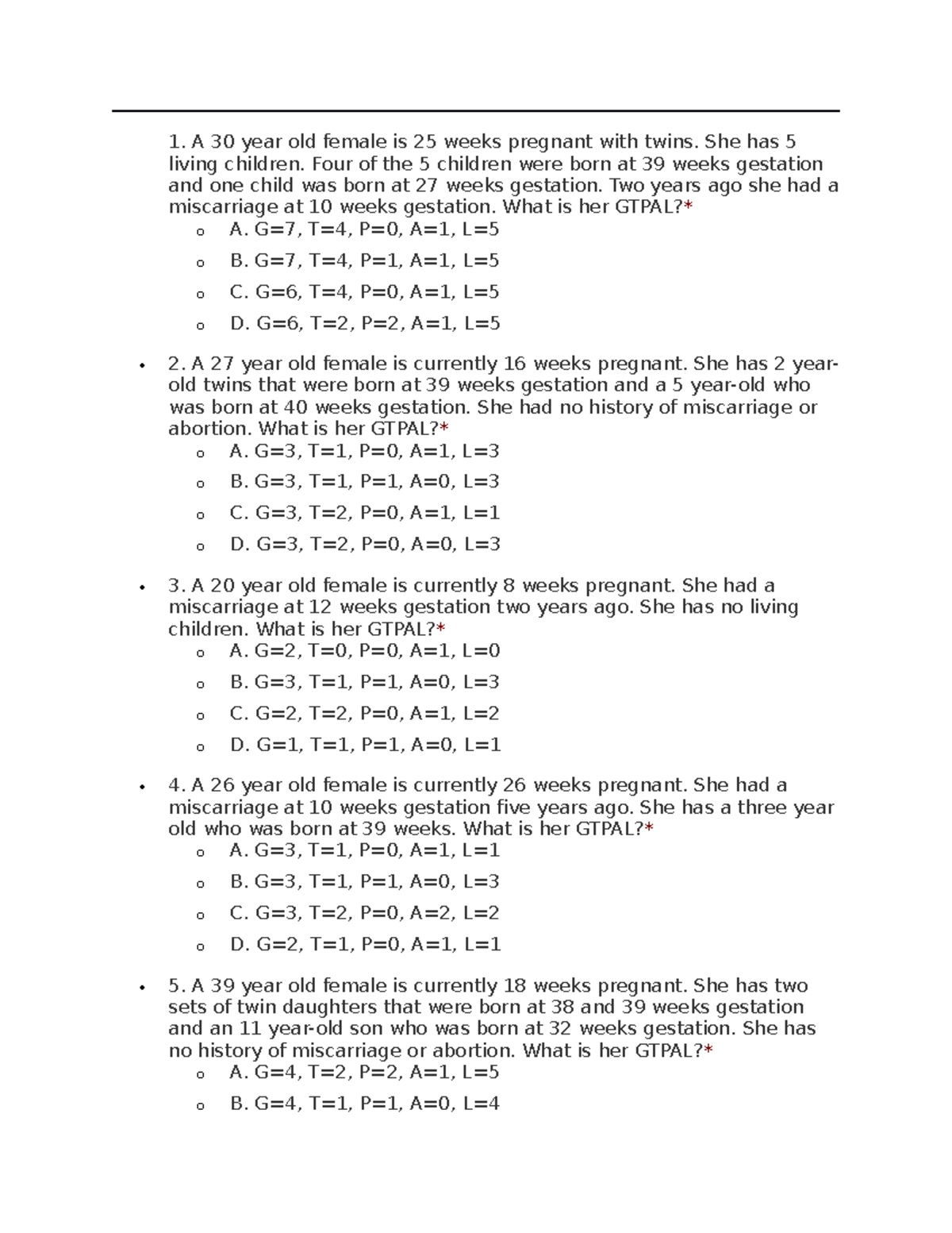 GTPAL Practice Questions - Maternity Care (Gtpal-1) - Studocu