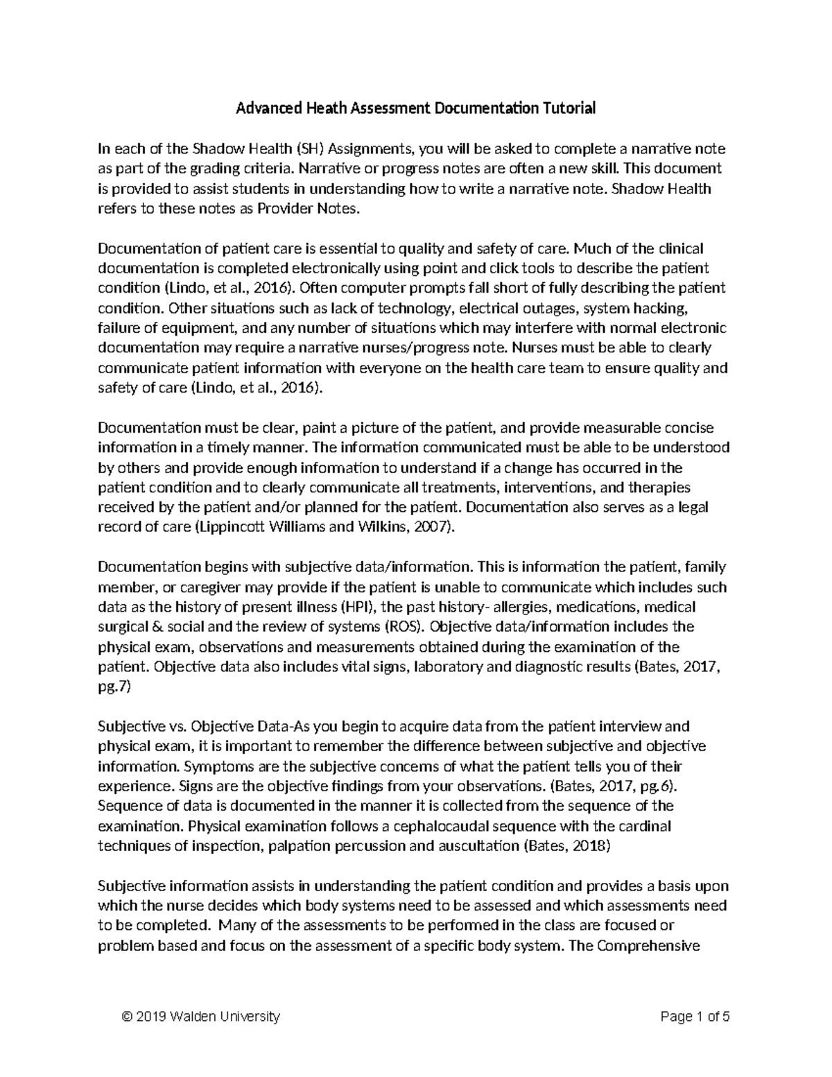 Advanced Health Assessment Documentation Guide for SH Assignments - Studocu