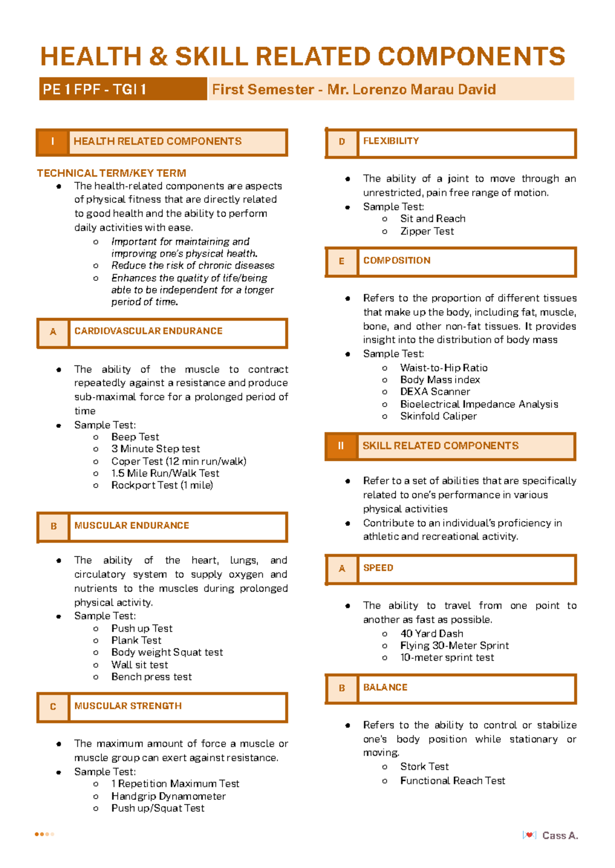 [PE-FPF] Health & Skill-Related Components Overview and Tests - Studocu