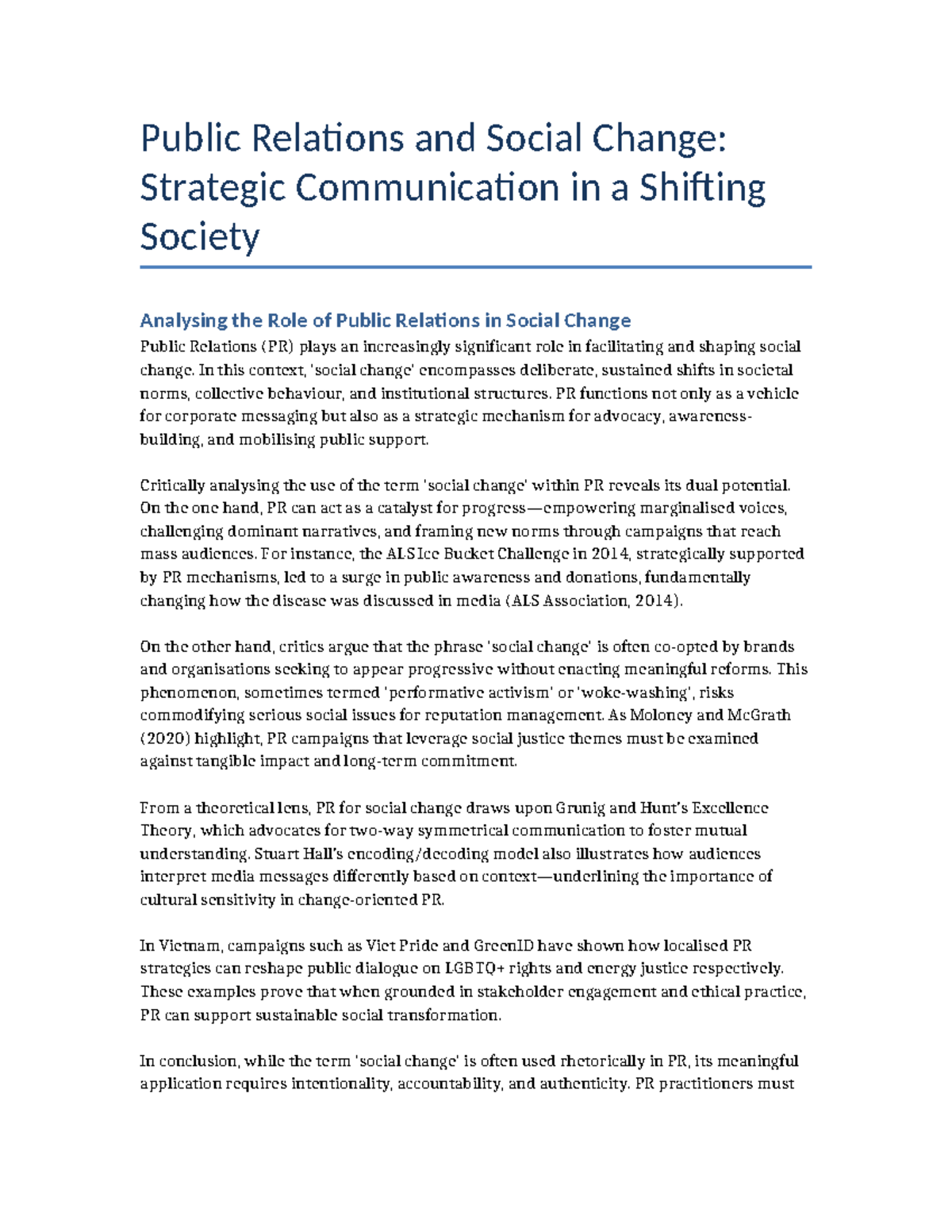 PR and Social Change Analysis: Strategic Communication Insights - Studocu